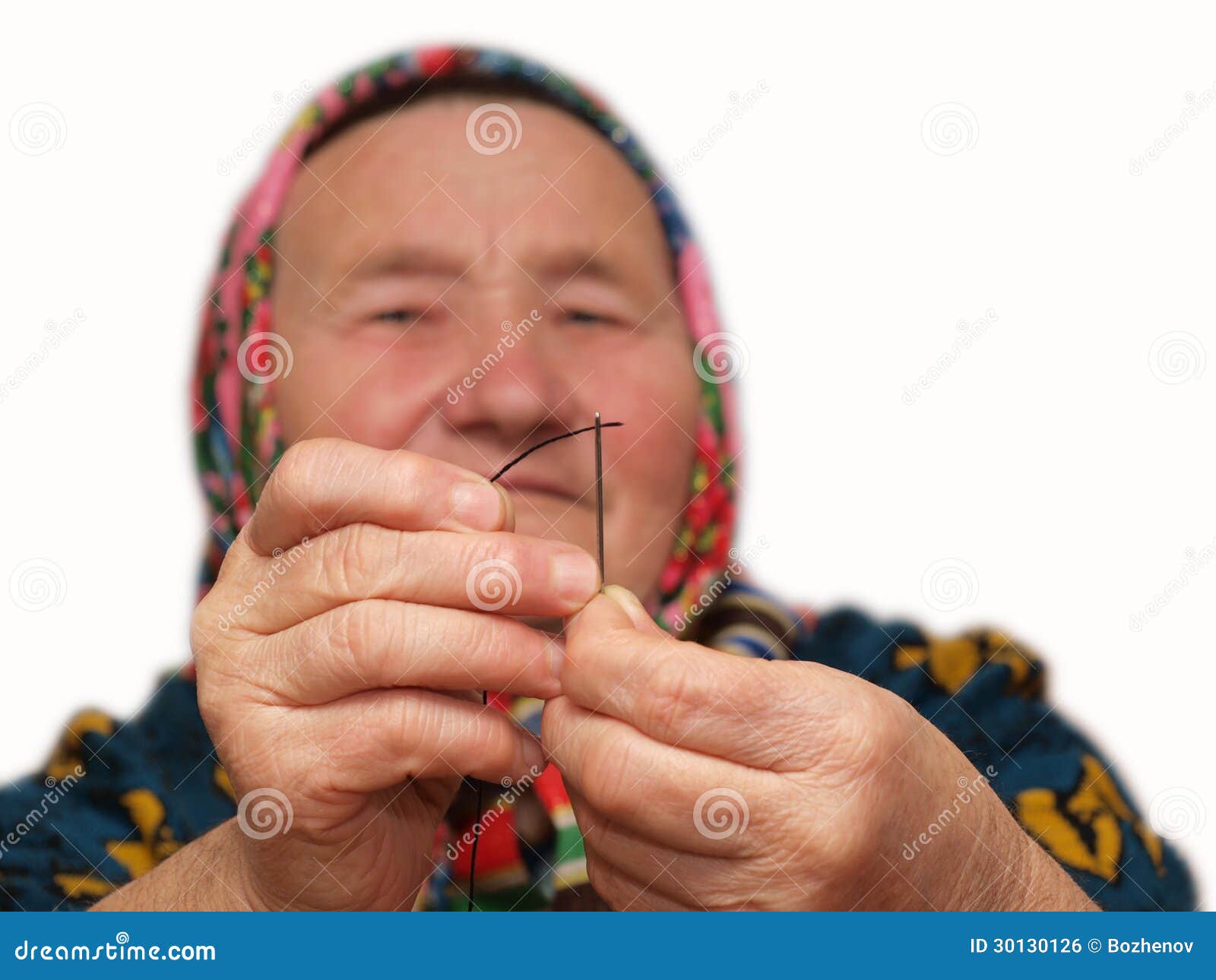 The Woman Inserting a Thread in a Needle Stock Photo - Image of hobbies ...