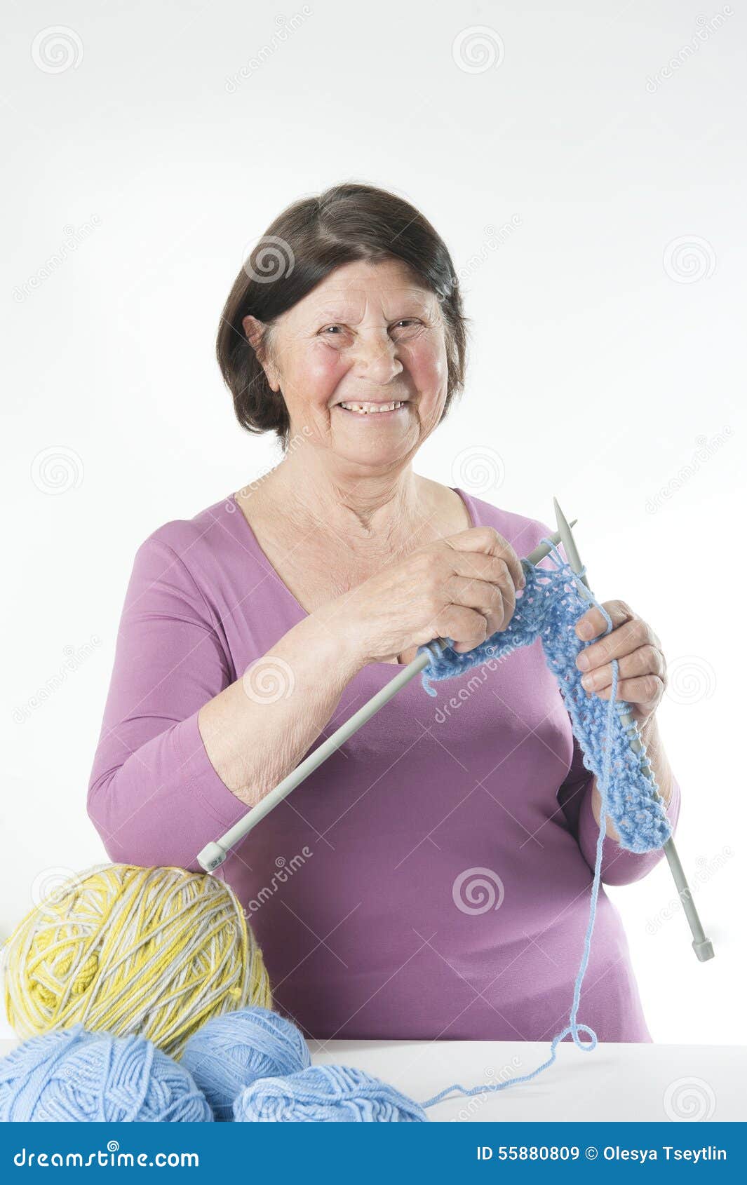 Elderly woman knits. stock image. Image of smile, wool - 55880809