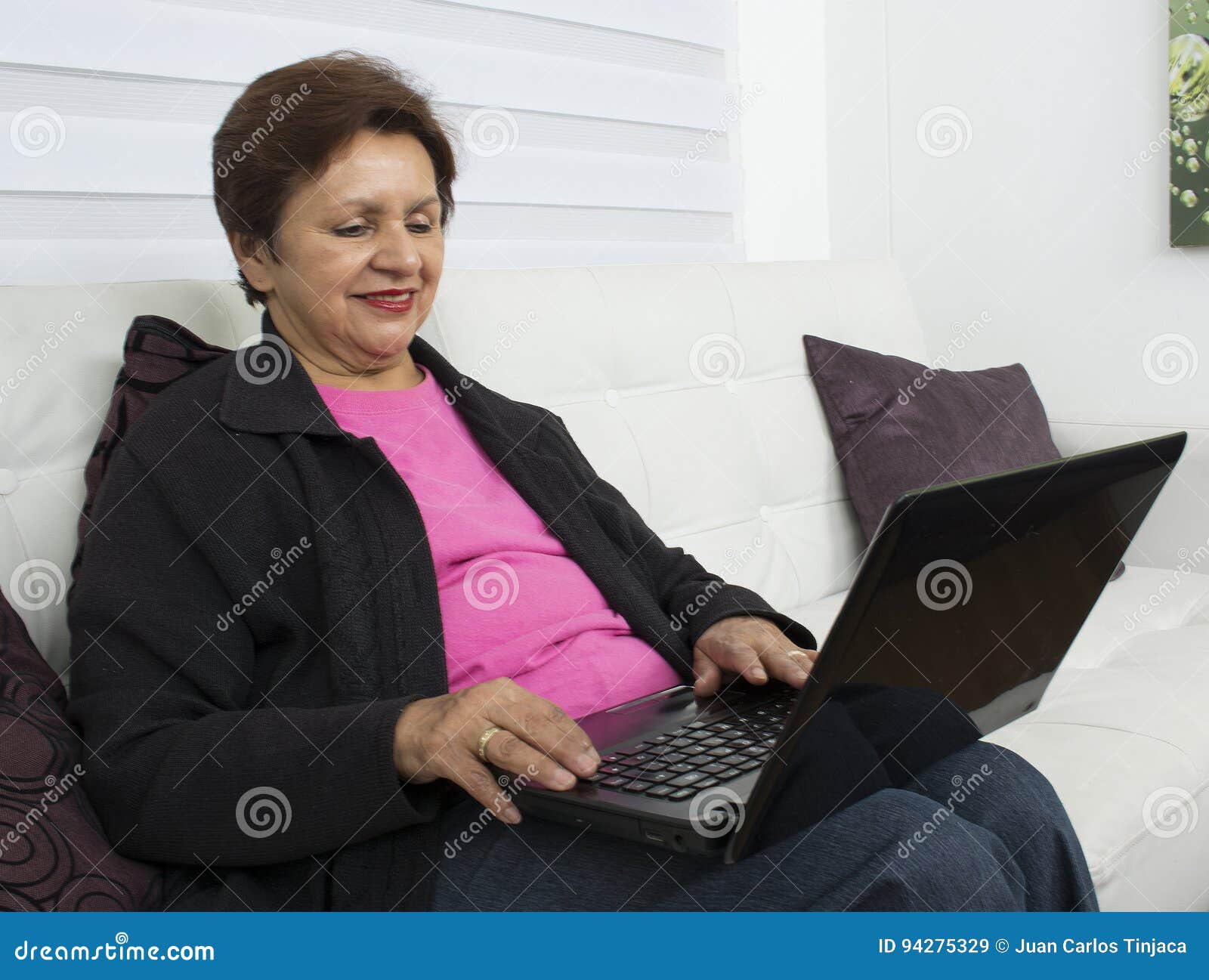 Elderly Woman with Laptop Computer. Stock Image - Image of lady ...