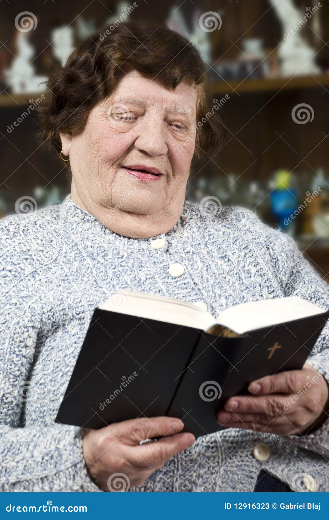 Elderly Woman Reading Bible at Home Stock Image - Image of happy, adult ...