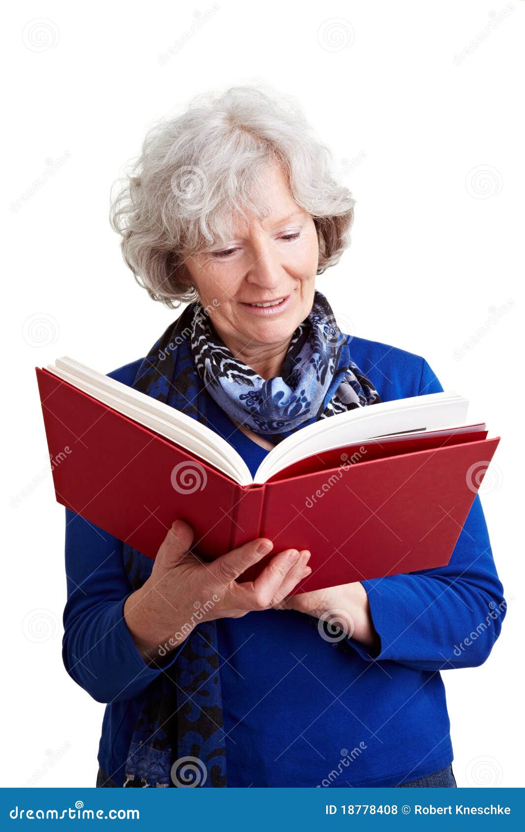 Elderly Woman Reading Red Book Stock Photo - Image of portrait, female ...