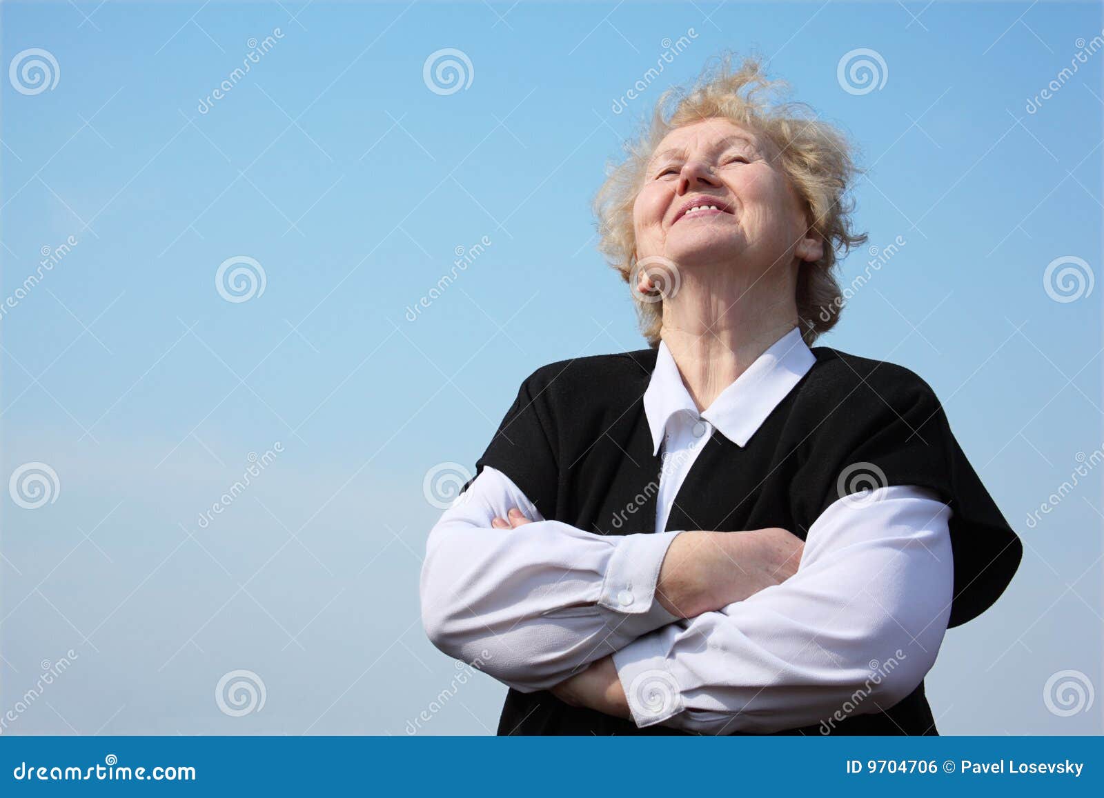 Elderly Woman with Rised Hands Looks in Sky Stock Photo - Image of ...