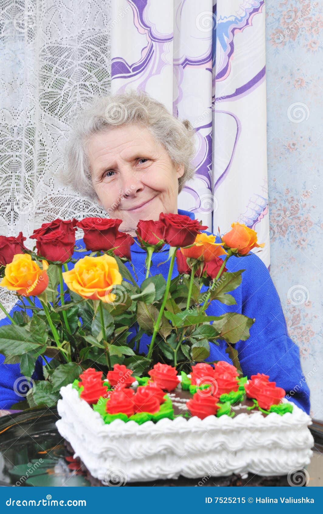 Elderly woman with roses stock image. Image of flower - 7525215