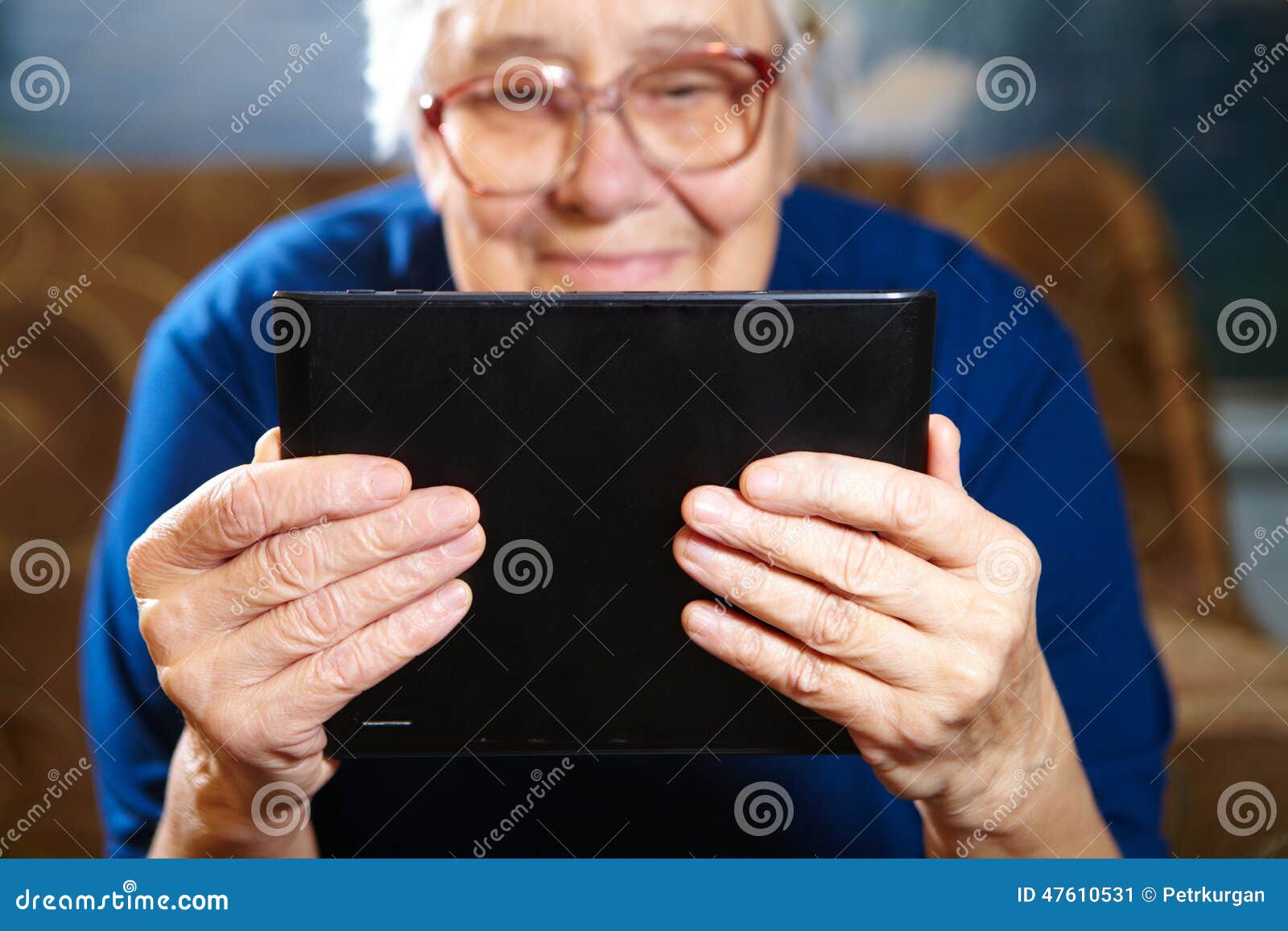 Elderly Woman with Tablet Computer Stock Image - Image of message, game ...