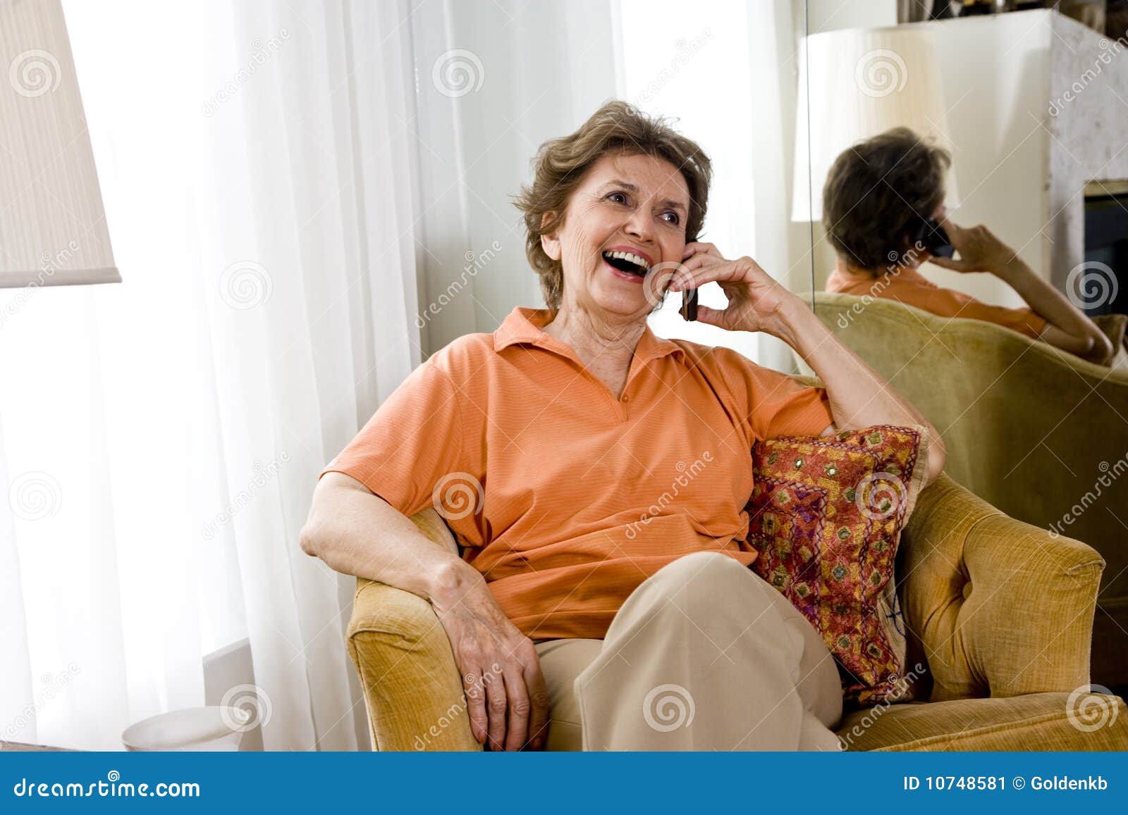 Elderly Woman Talking on Phone Stock Image - Image of cheerful, gray ...