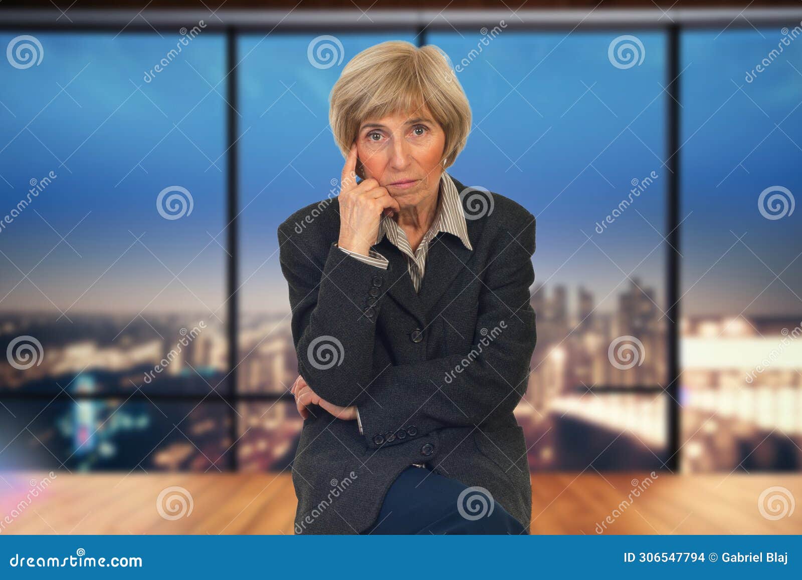 Elderly Woman Thinking in the Office Stock Photo - Image of ...