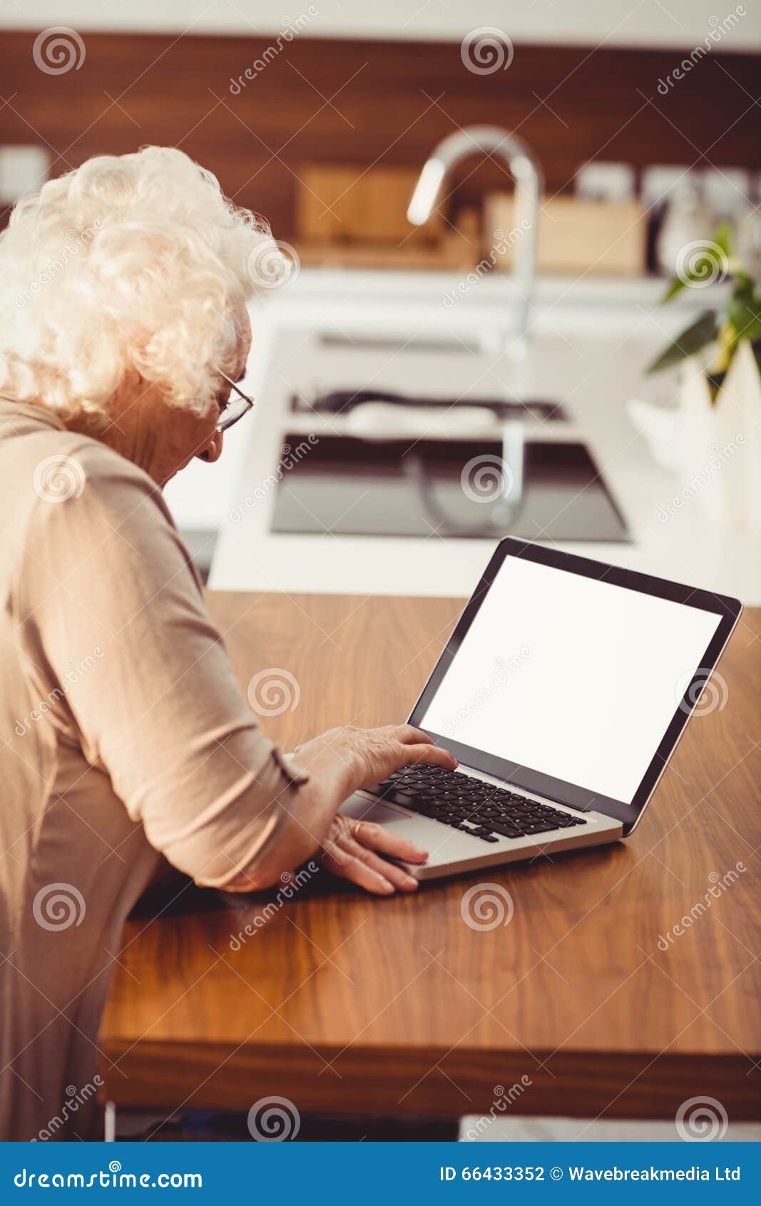 Elderly Woman Typing on Laptop Stock Photo - Image of sitting, screen ...