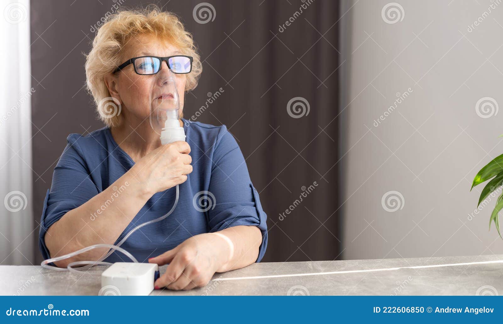 Elderly Woman Using Asthma Machine at Home Stock Photo - Image of home ...