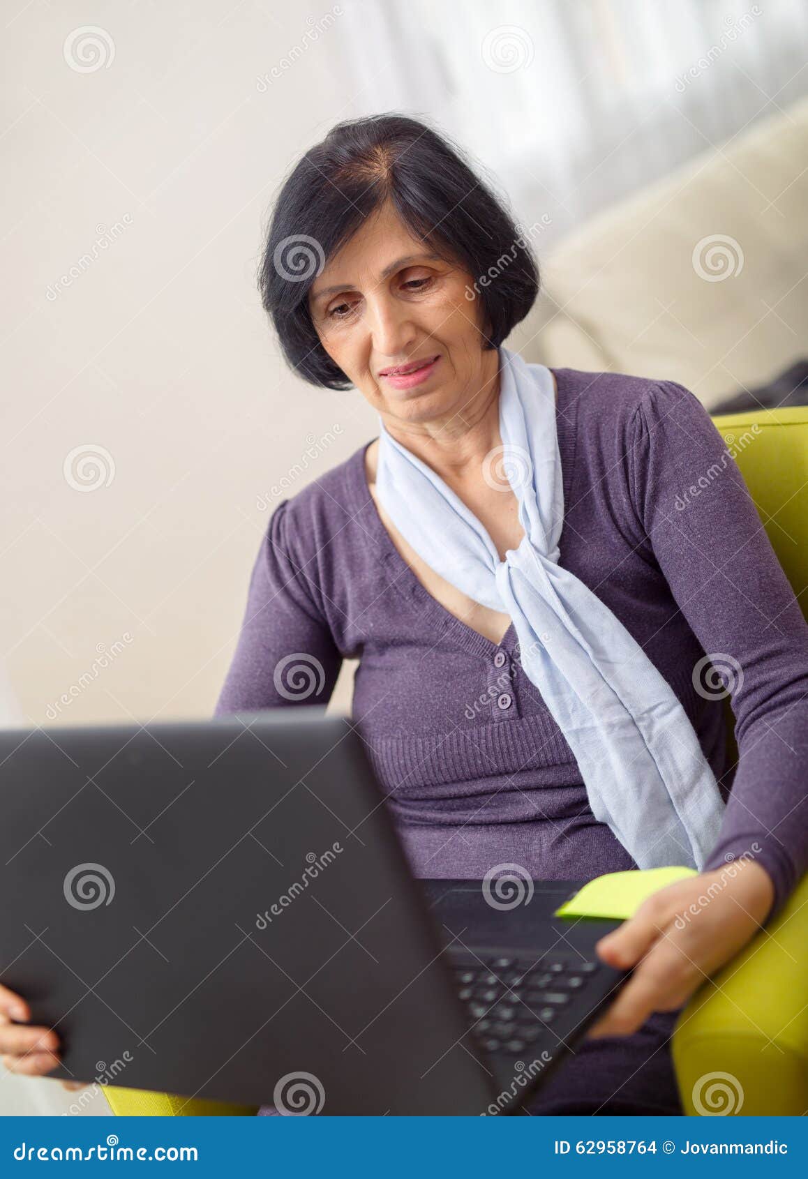 Elderly Woman Using Laptop Computer at Home Stock Photo - Image of lady ...