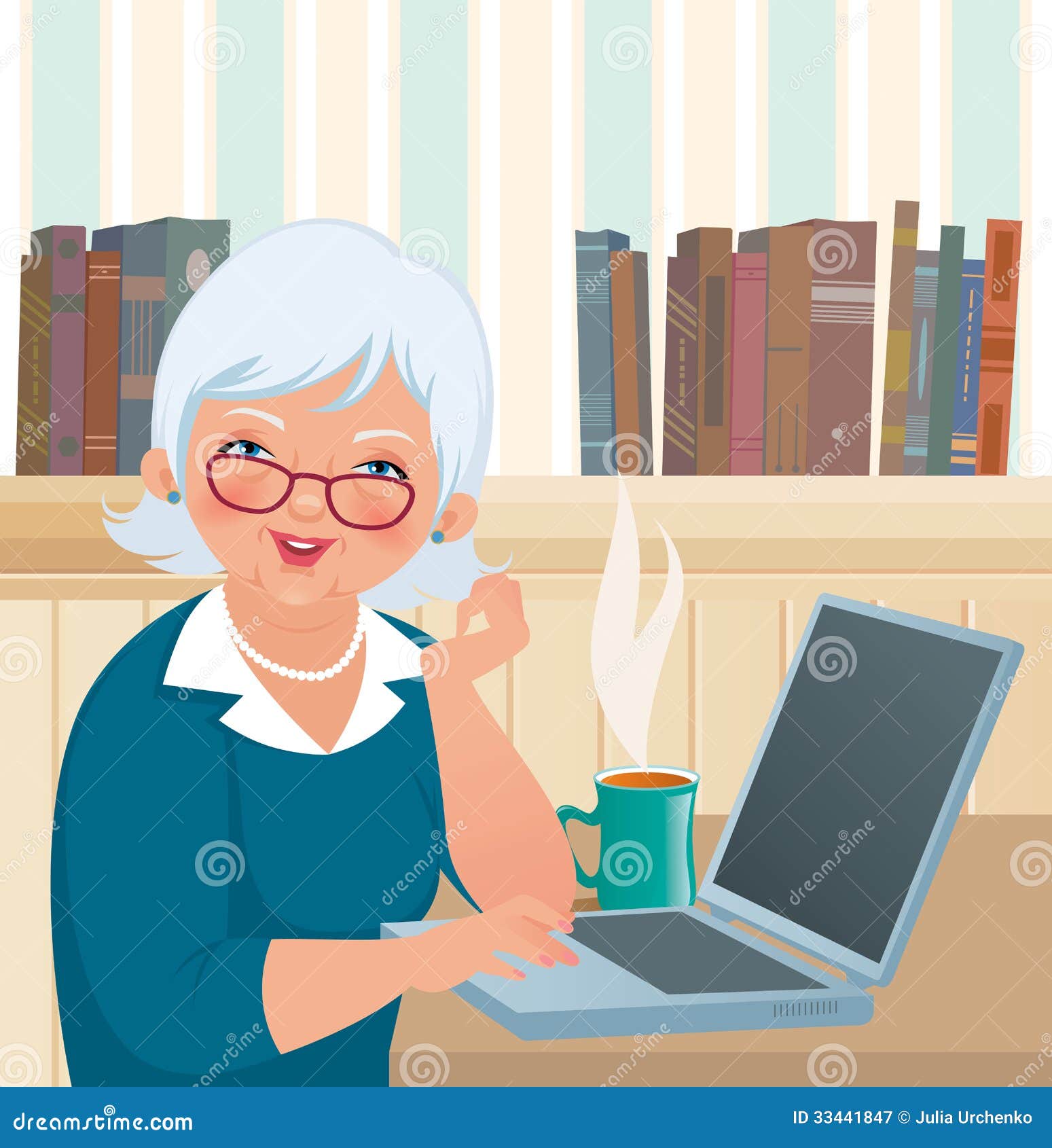 Elderly Woman Using a Laptop Stock Vector - Illustration of pensioner ...