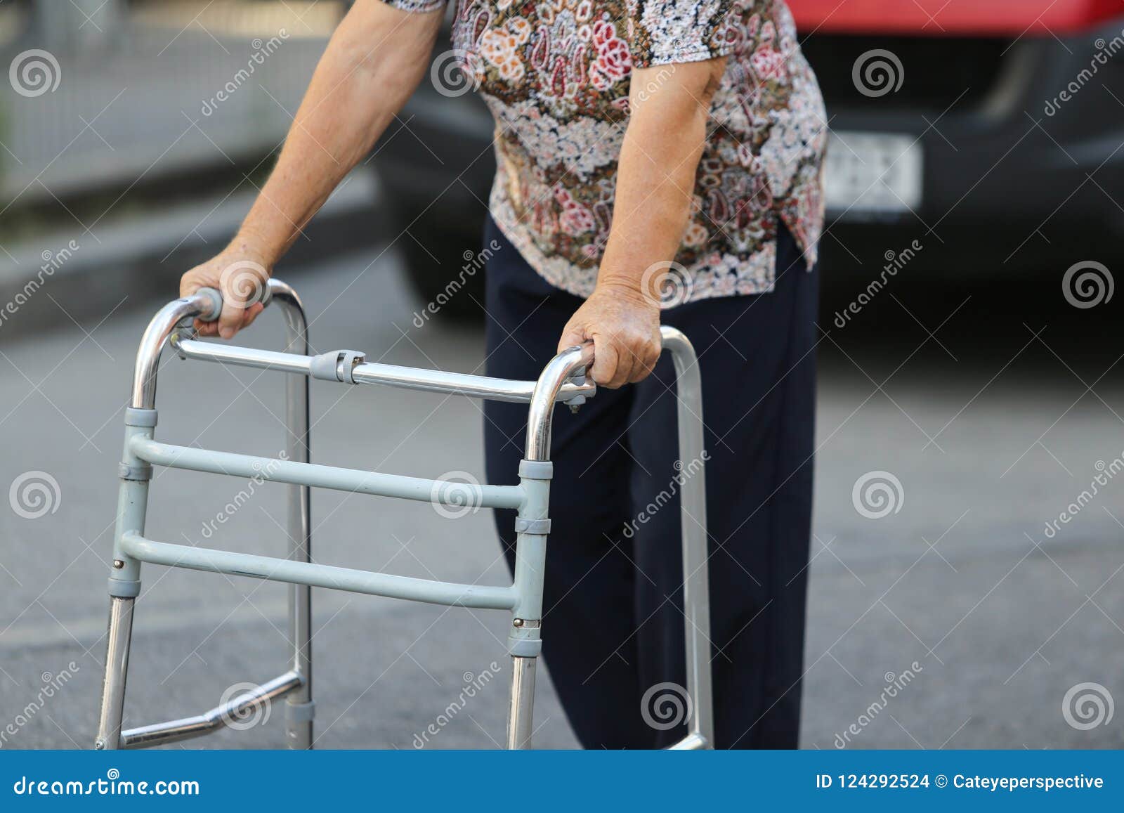 Elderly Woman Using a Metal Walker Stock Photo - Image of equipment ...
