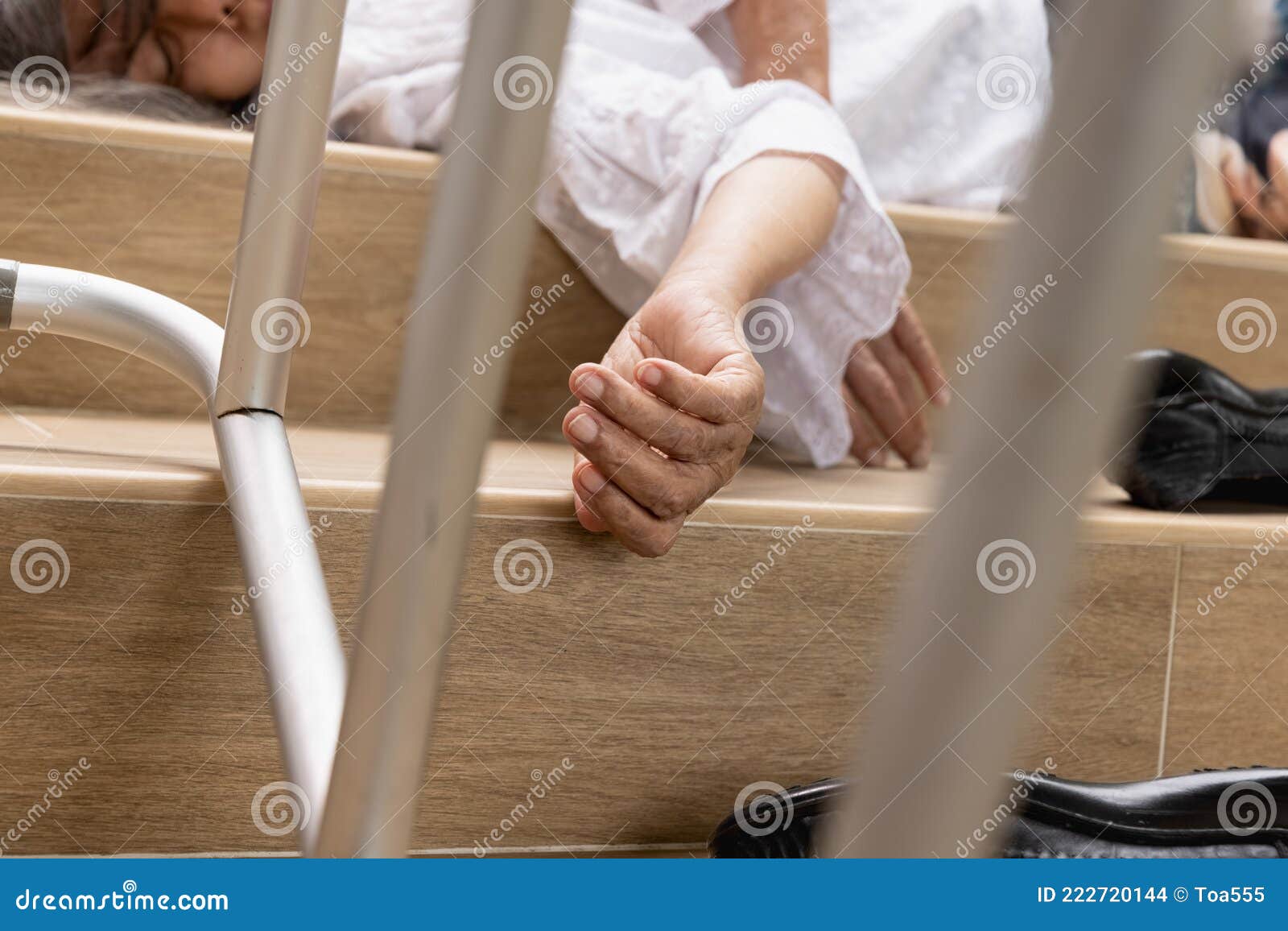 Elderly Woman with Walker Falling Down Stair Stock Photo - Image of ...