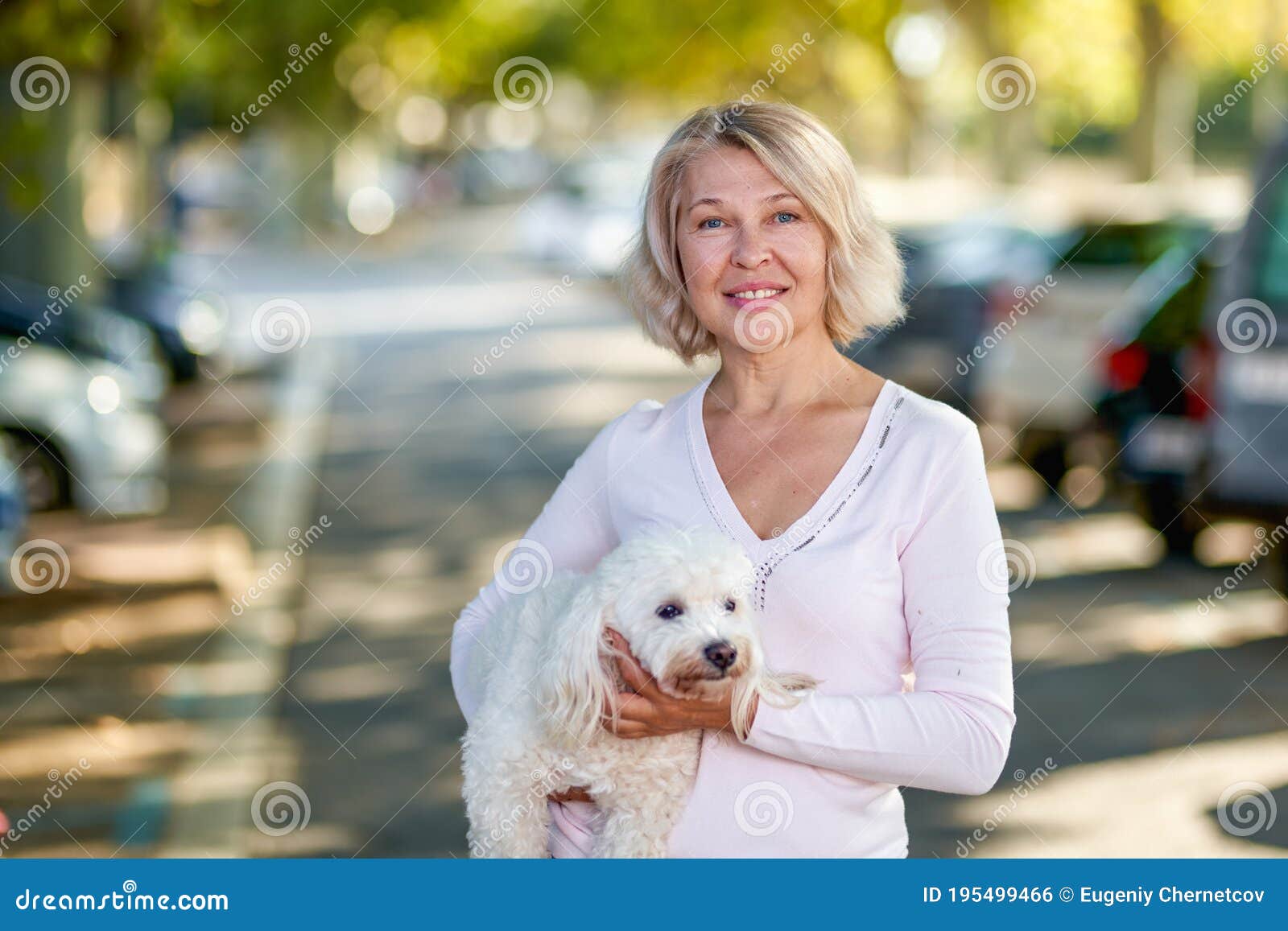 Elderly Woman Walking with a Dog Outdoors. Stock Photo - Image of ...