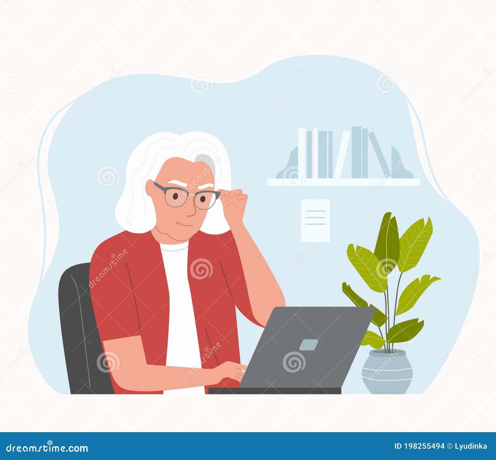 Elderly Woman Working at Her Office. Stock Vector - Illustration of ...