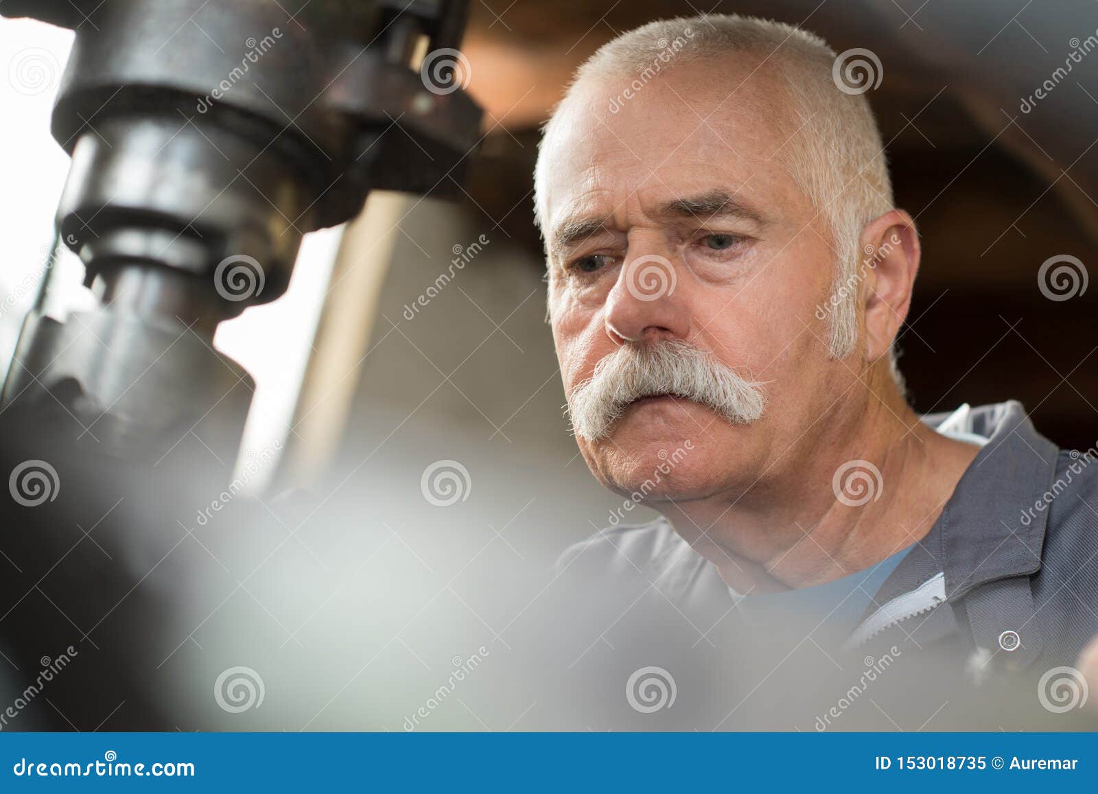 Elderly Worker Watches Processing Detail on Milling Machine Stock Image ...