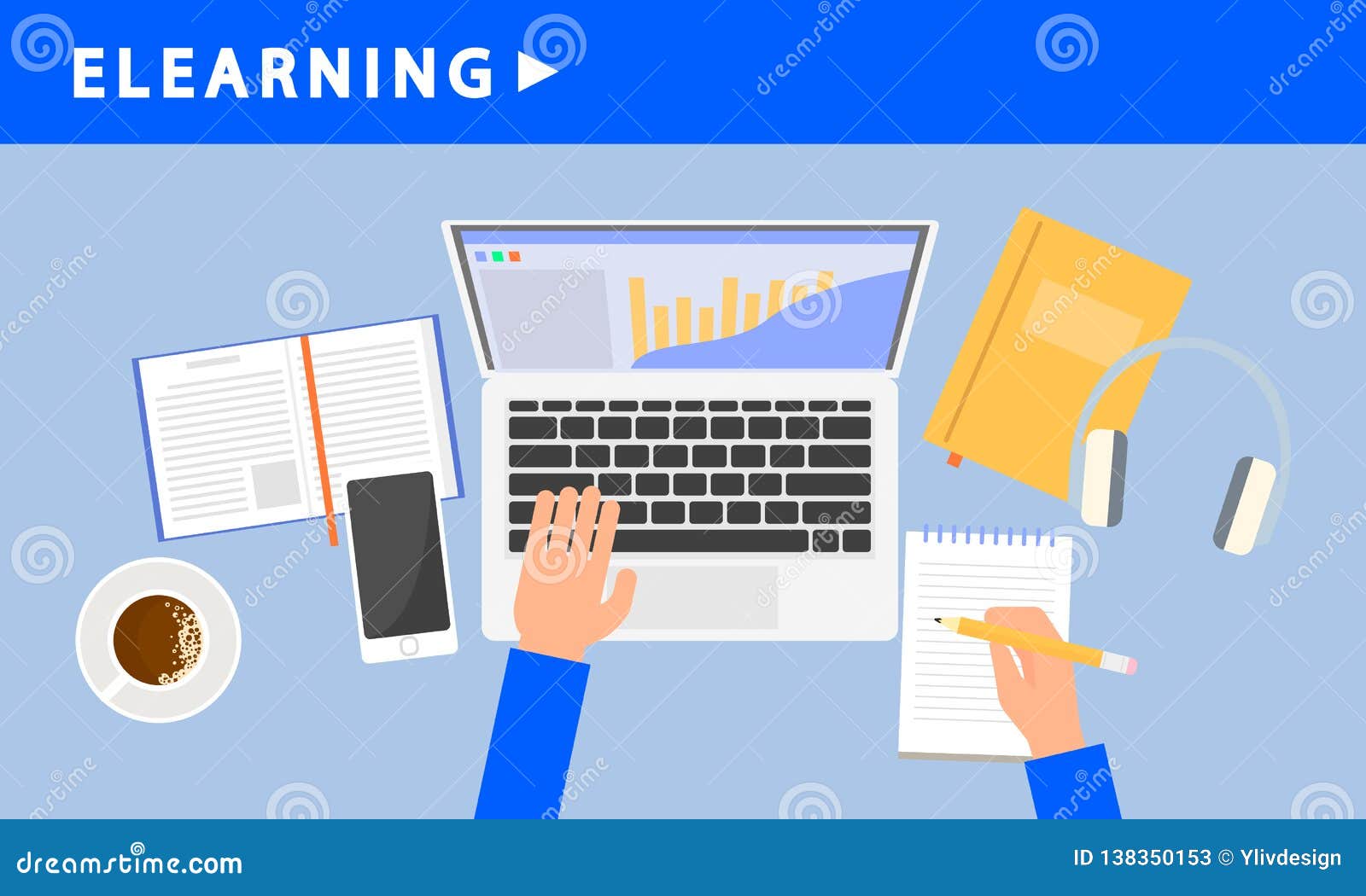 Elearning Banner, Flat Style Stock Vector - Illustration of media ...
