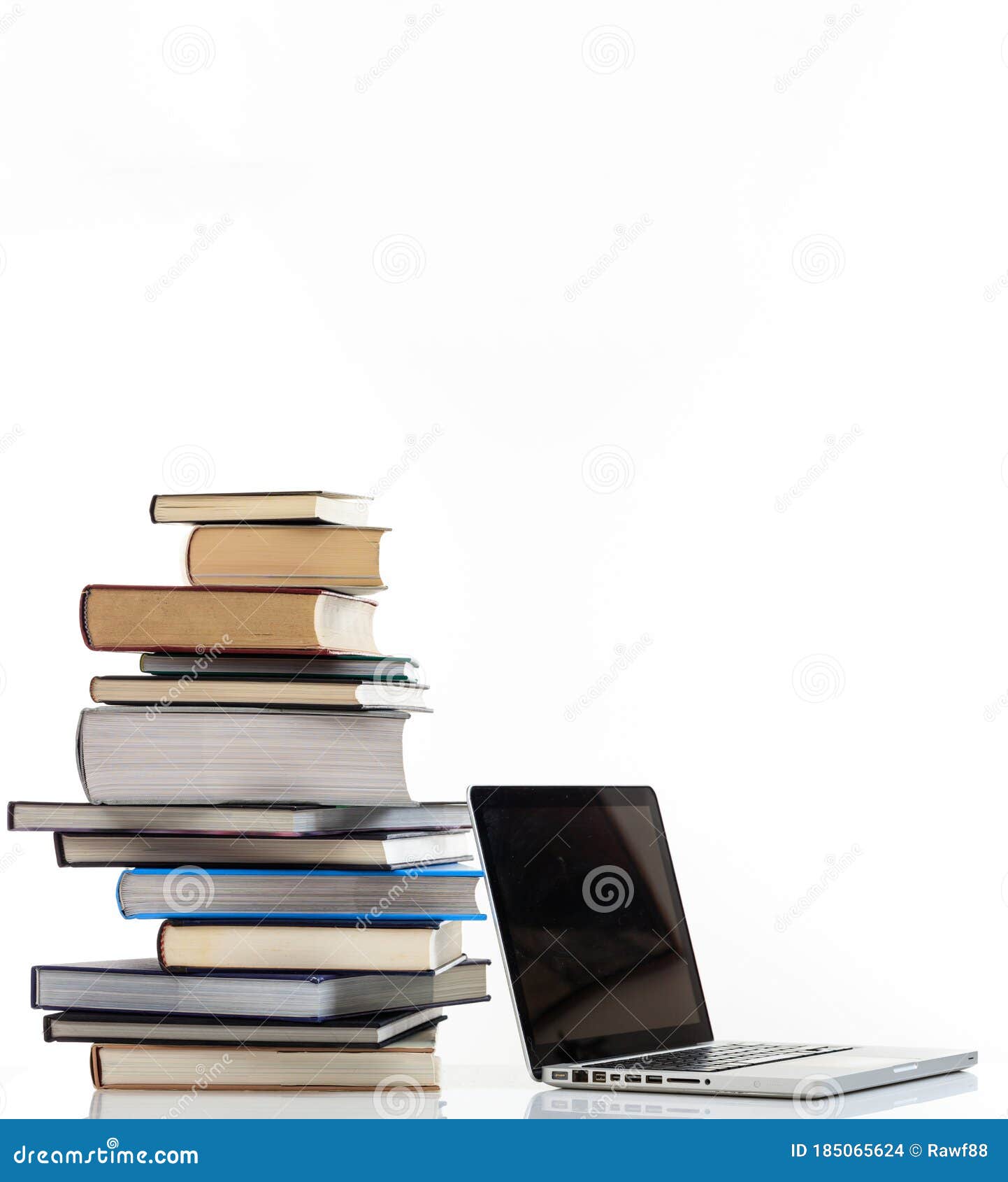 Elearning, Books Stack and a Laptop Isolated on White Background Stock ...