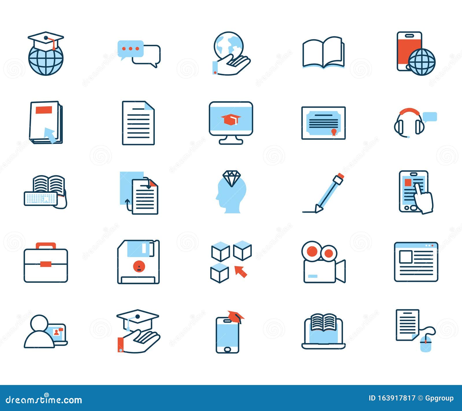 Elearning and Business Set Icons Stock Vector - Illustration of concept ...