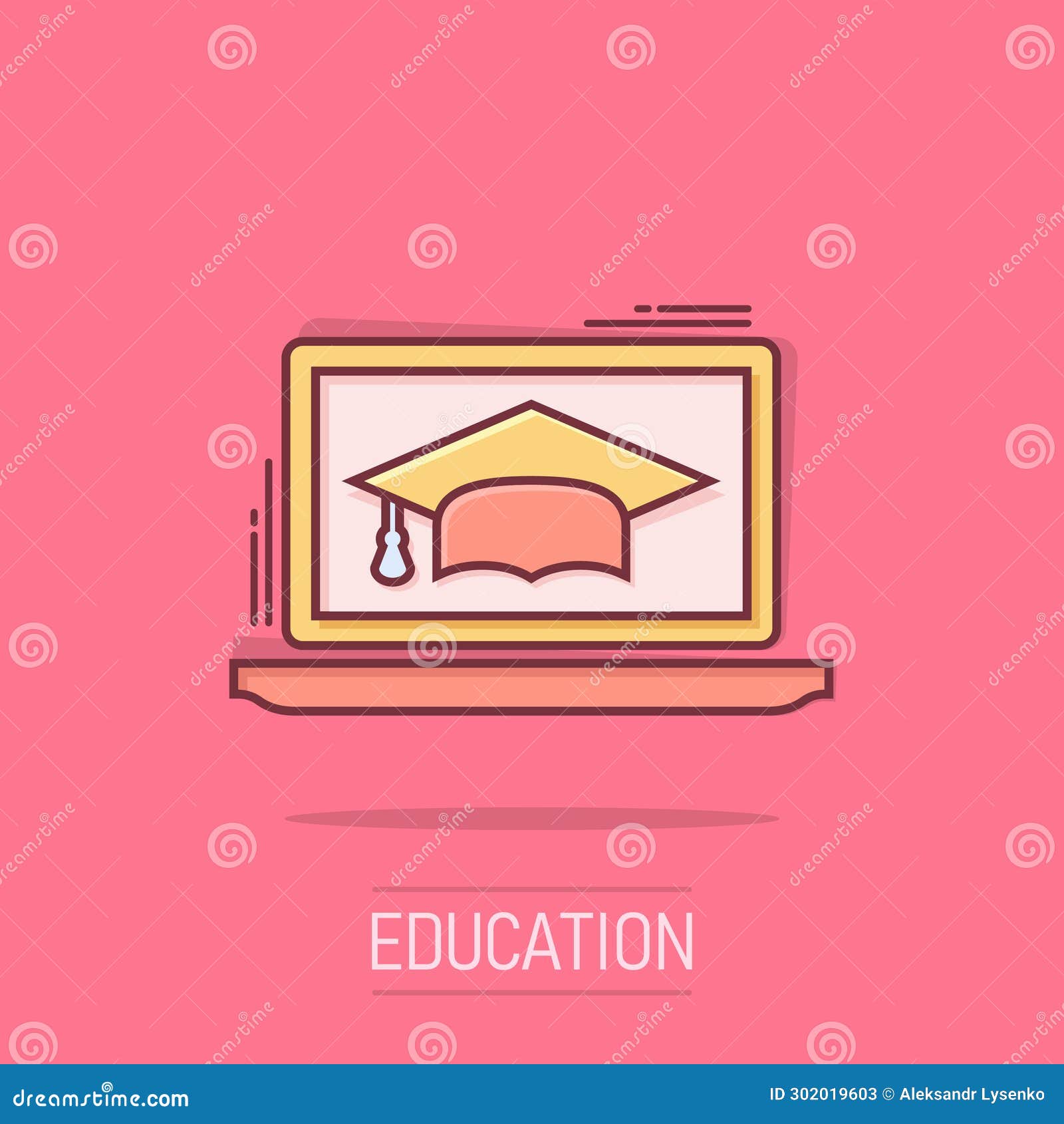 Elearning Education Icon in Comic Style. Study Vector Cartoon ...