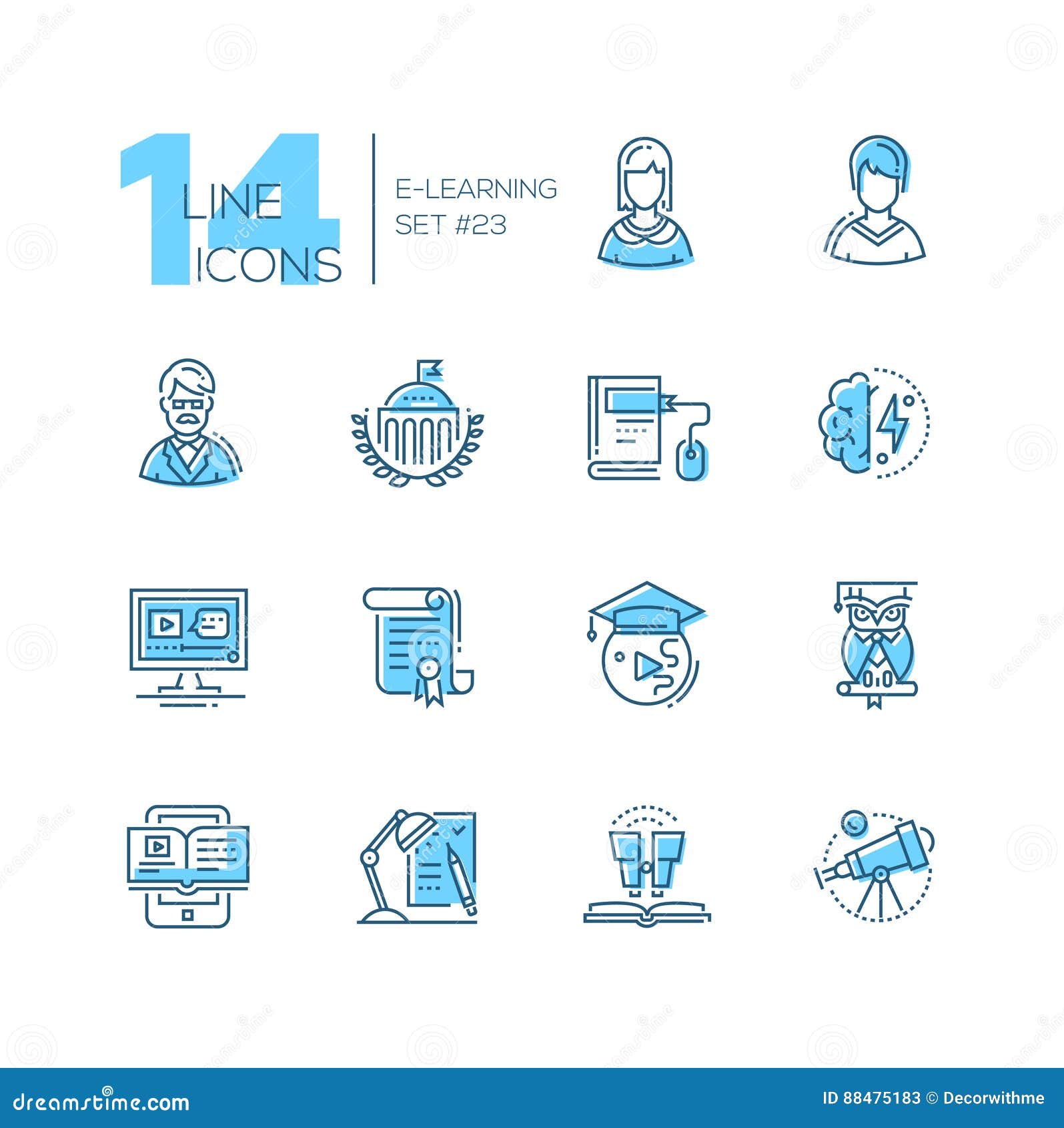 ELearning Färbte Moderne Ikonen Der Einzelnen Zeile Eingestellt Vektor ...