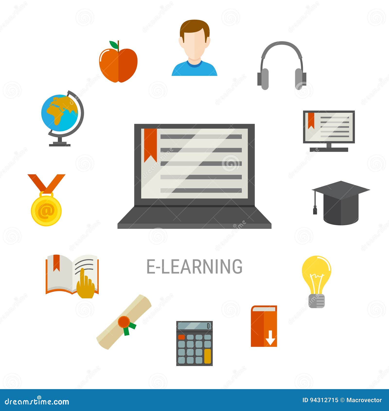 Elearning Flat Composition stock vector. Illustration of globe - 94312715