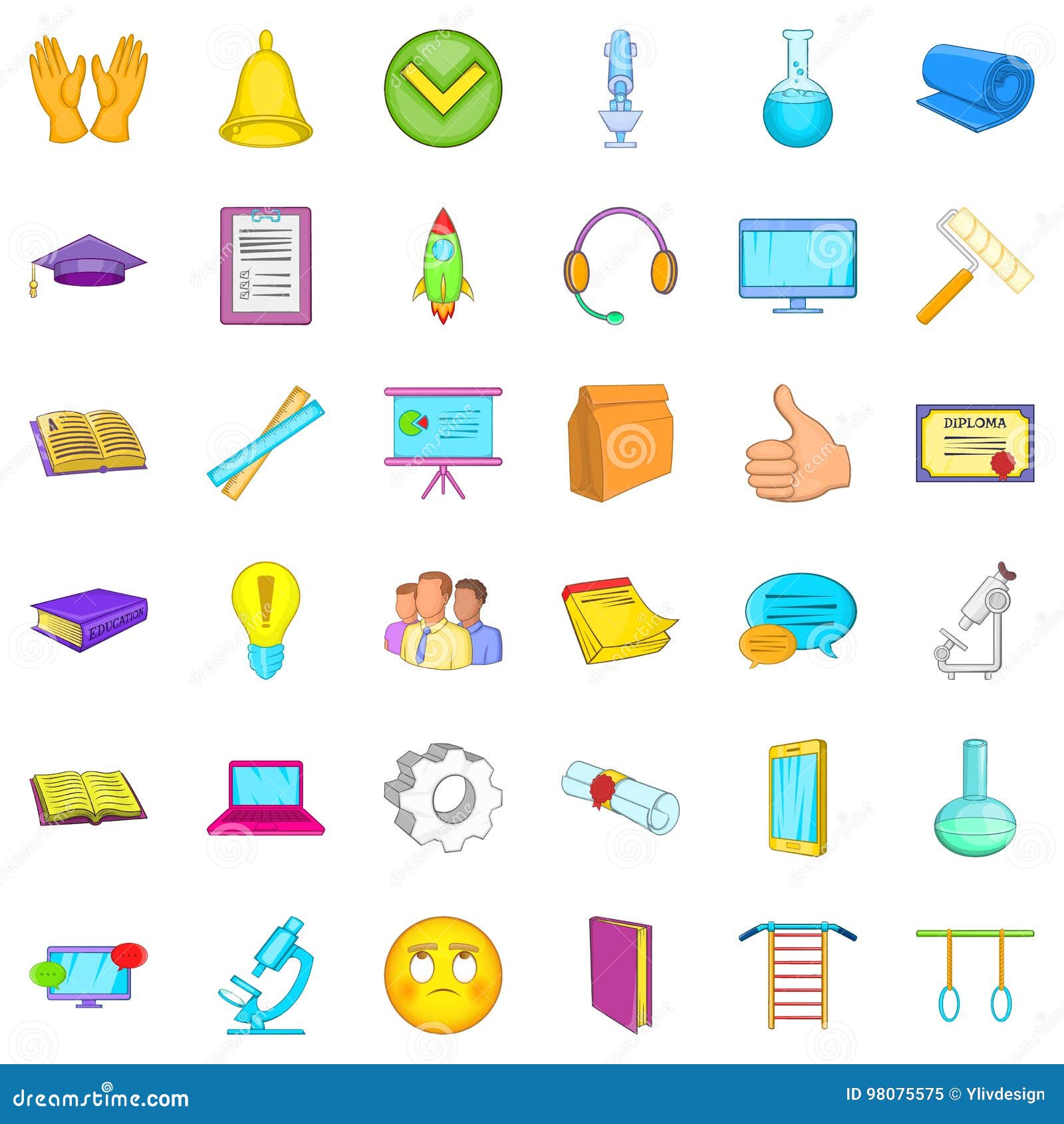 Elearning Icons Set, Cartoon Style Stock Vector - Illustration of ...