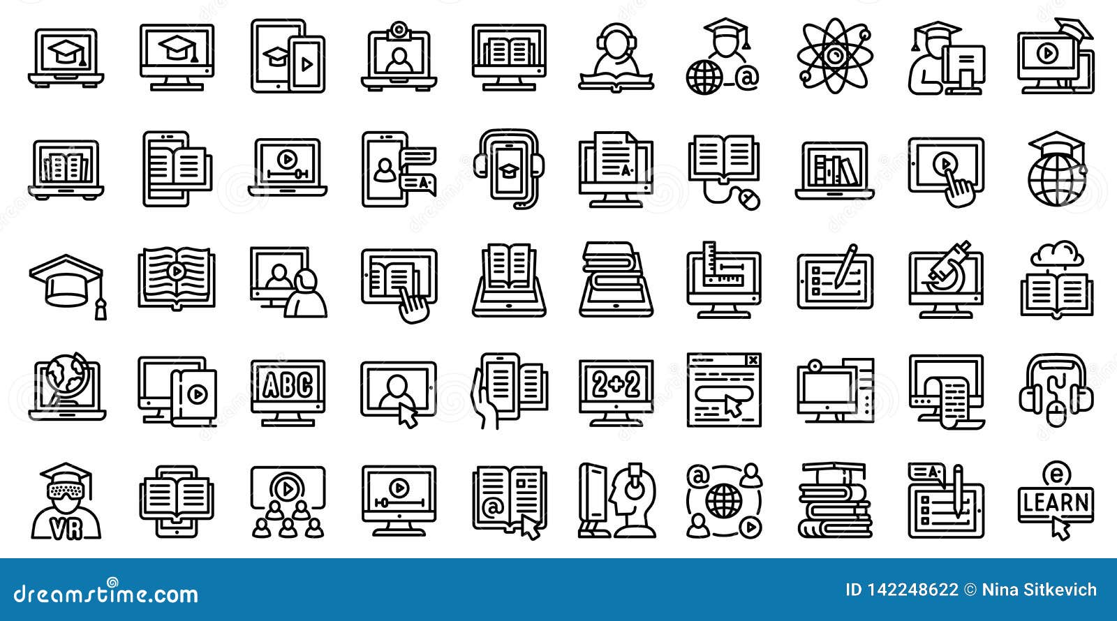 Elearning Icons Set, Outline Style Stock Vector - Illustration of ...