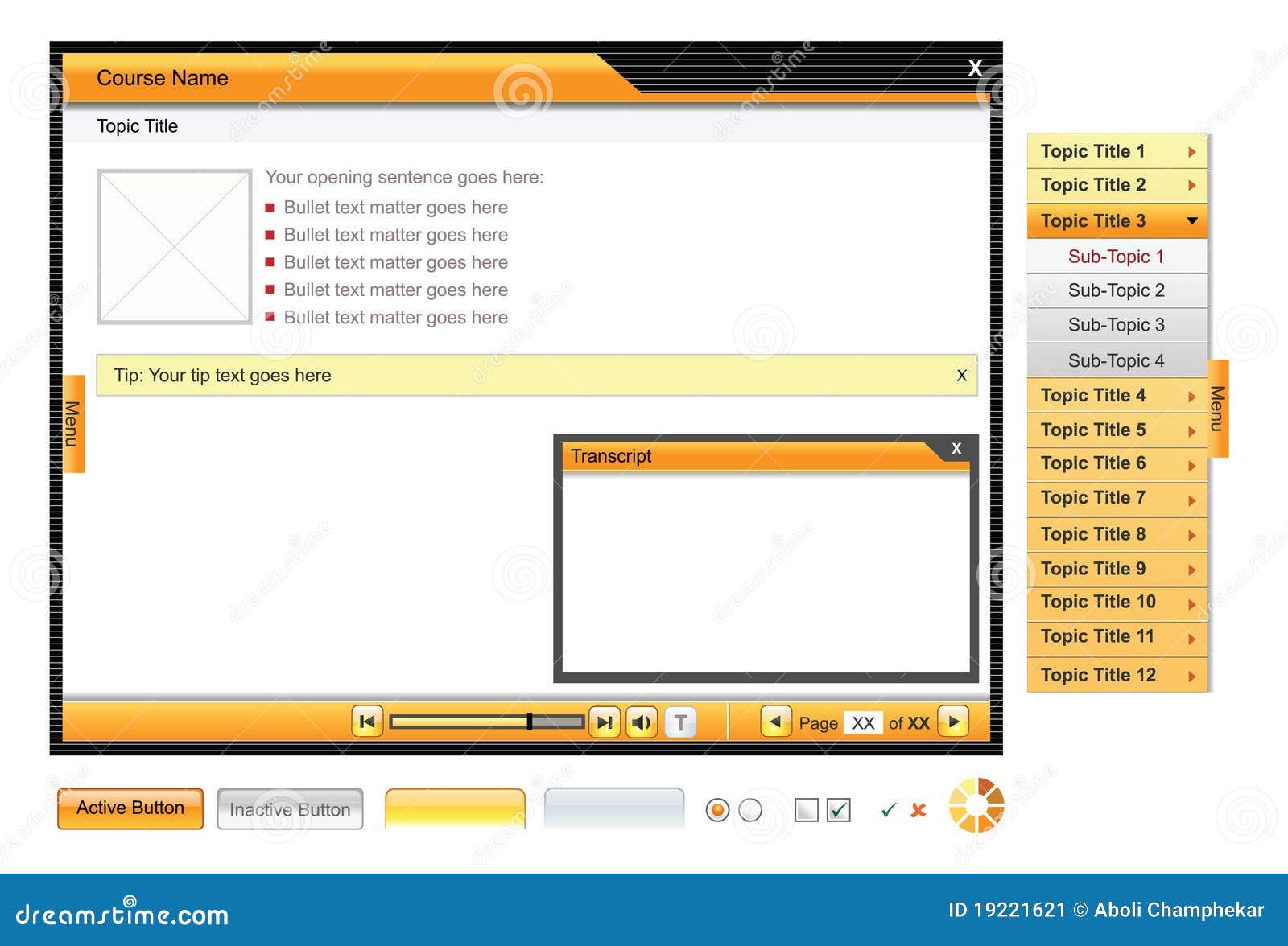 Elearning Interface and Elements Stock Vector - Illustration of button ...