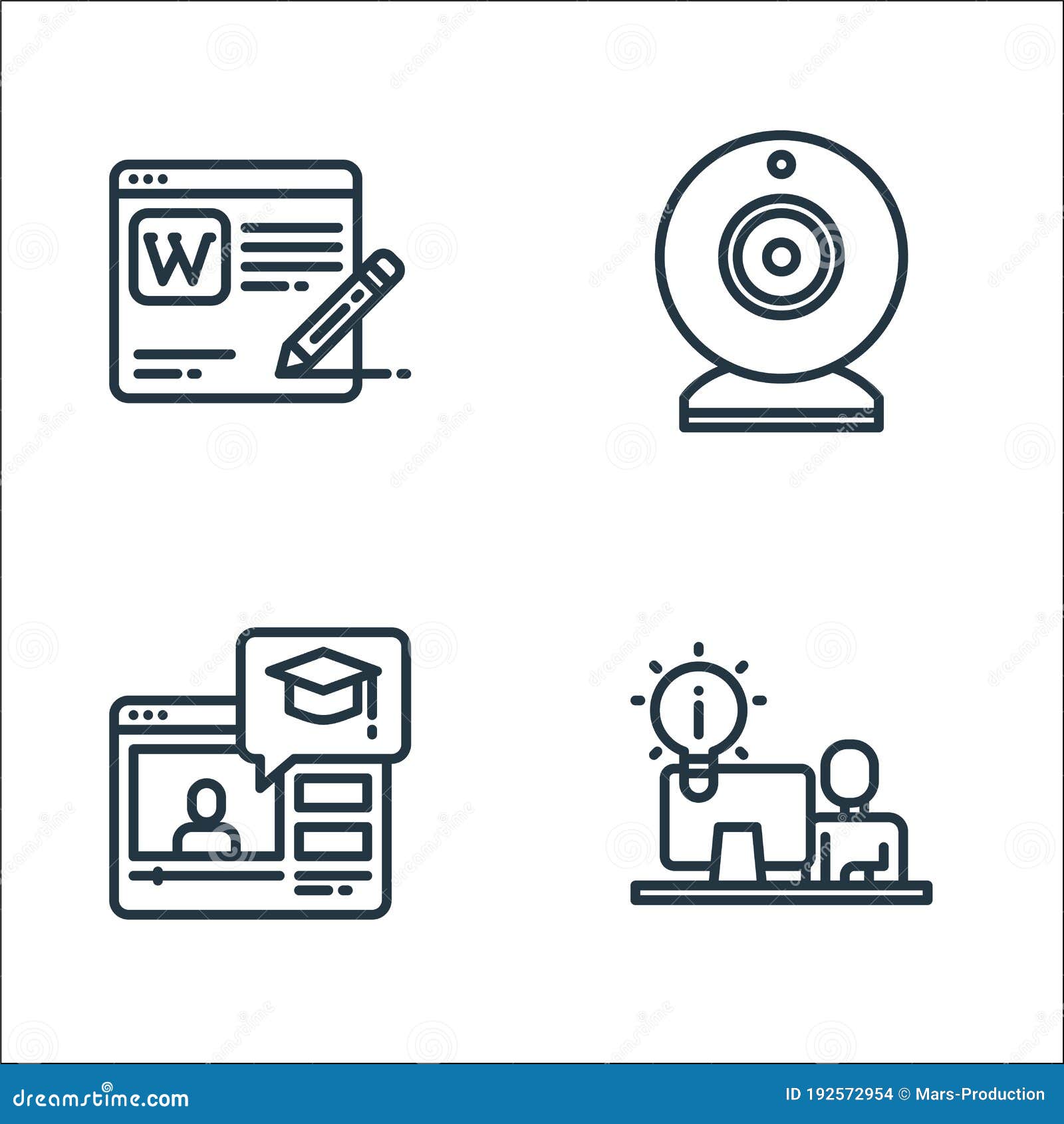 Elearning Line Icons. Linear Set Stock Vector - Illustration of school ...