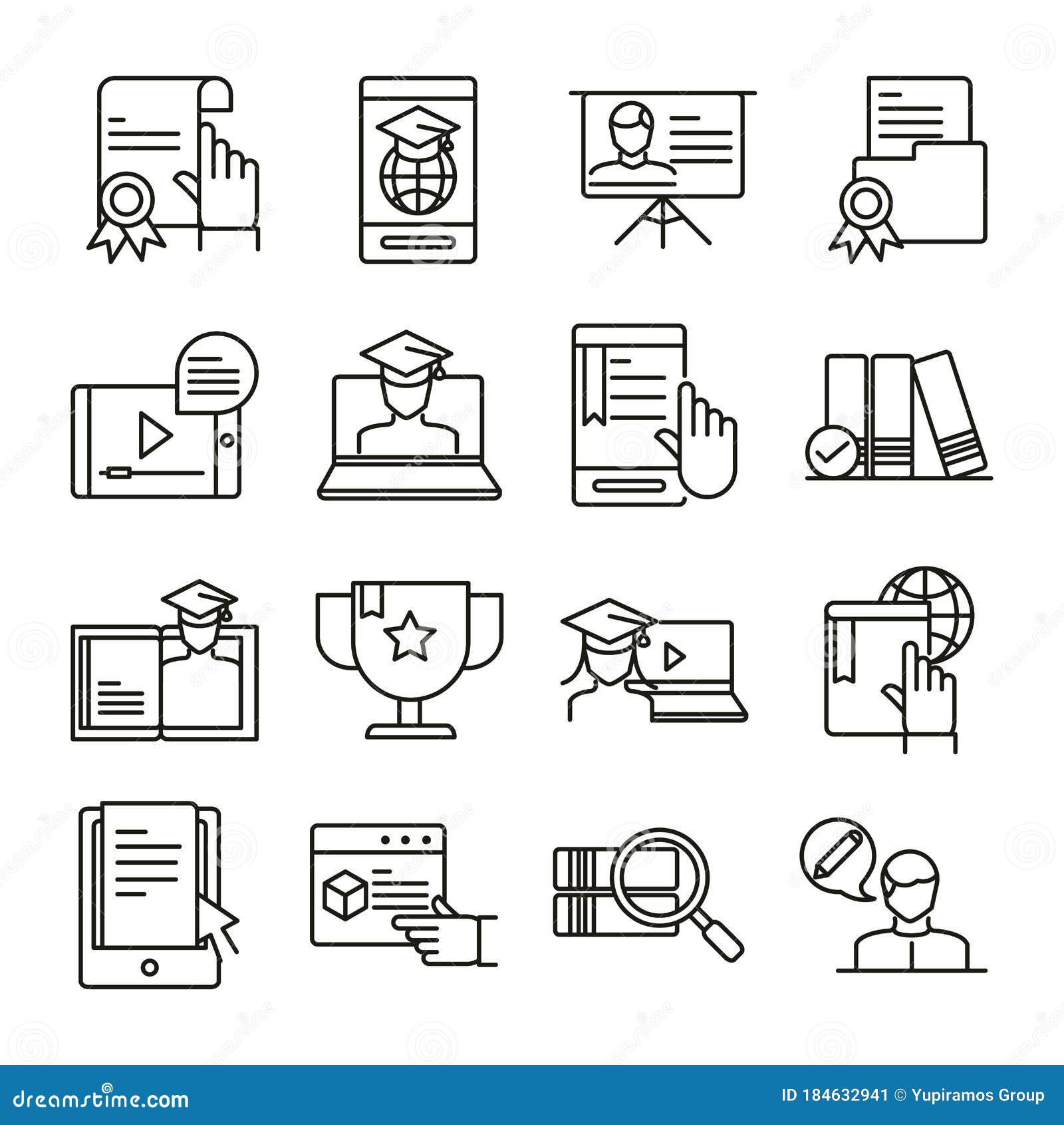 Elearning Online Education and Development Class Set Line Style Icon ...