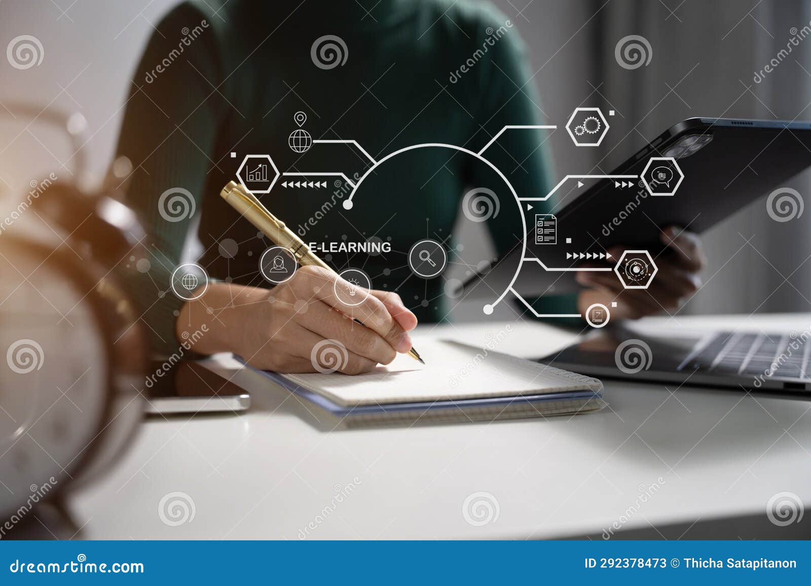 Elearning Online Working Concept. Business Man Working on Laptop ...