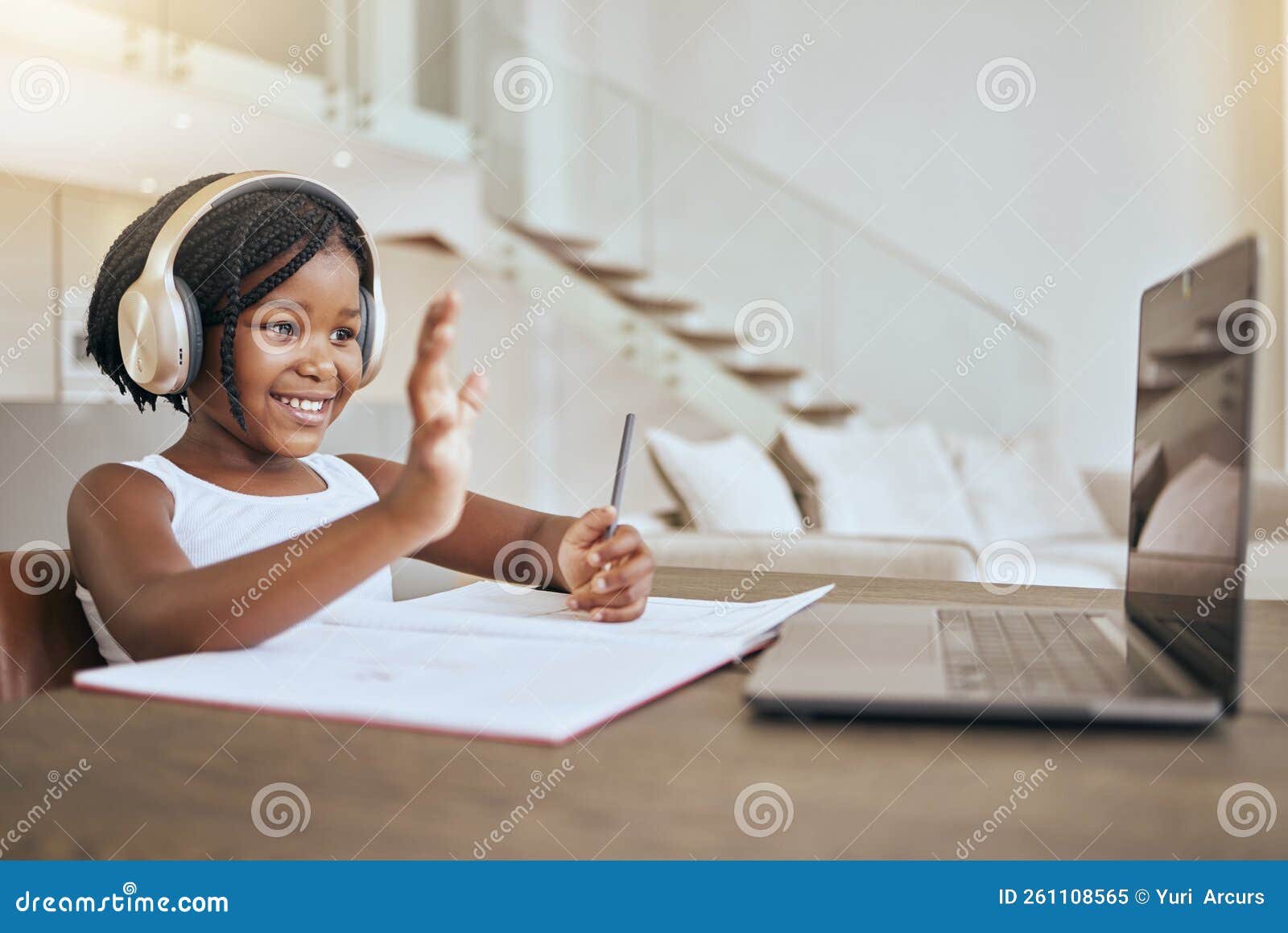 Elearning, Wave and African Girl on a Video Call for Education ...