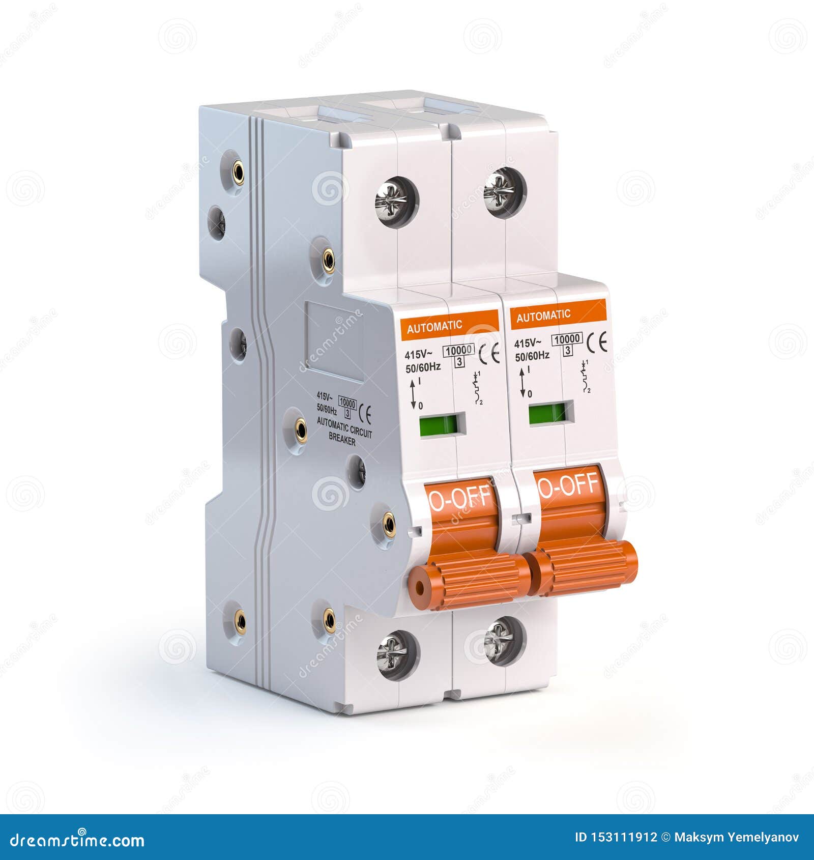 Elecric Automatic Circuit Breaker Isolated on White Background Stock ...