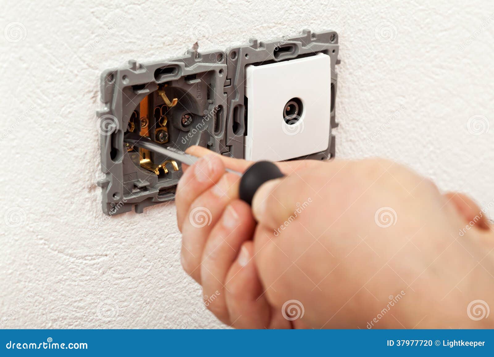 Electician Hands Installing Electical Wall Sockets Stock Photo - Image ...