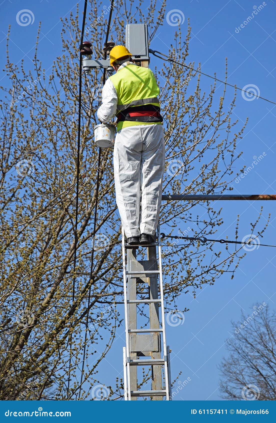 Electician is Working Next To a Pylon Editorial Photo - Image of wear ...
