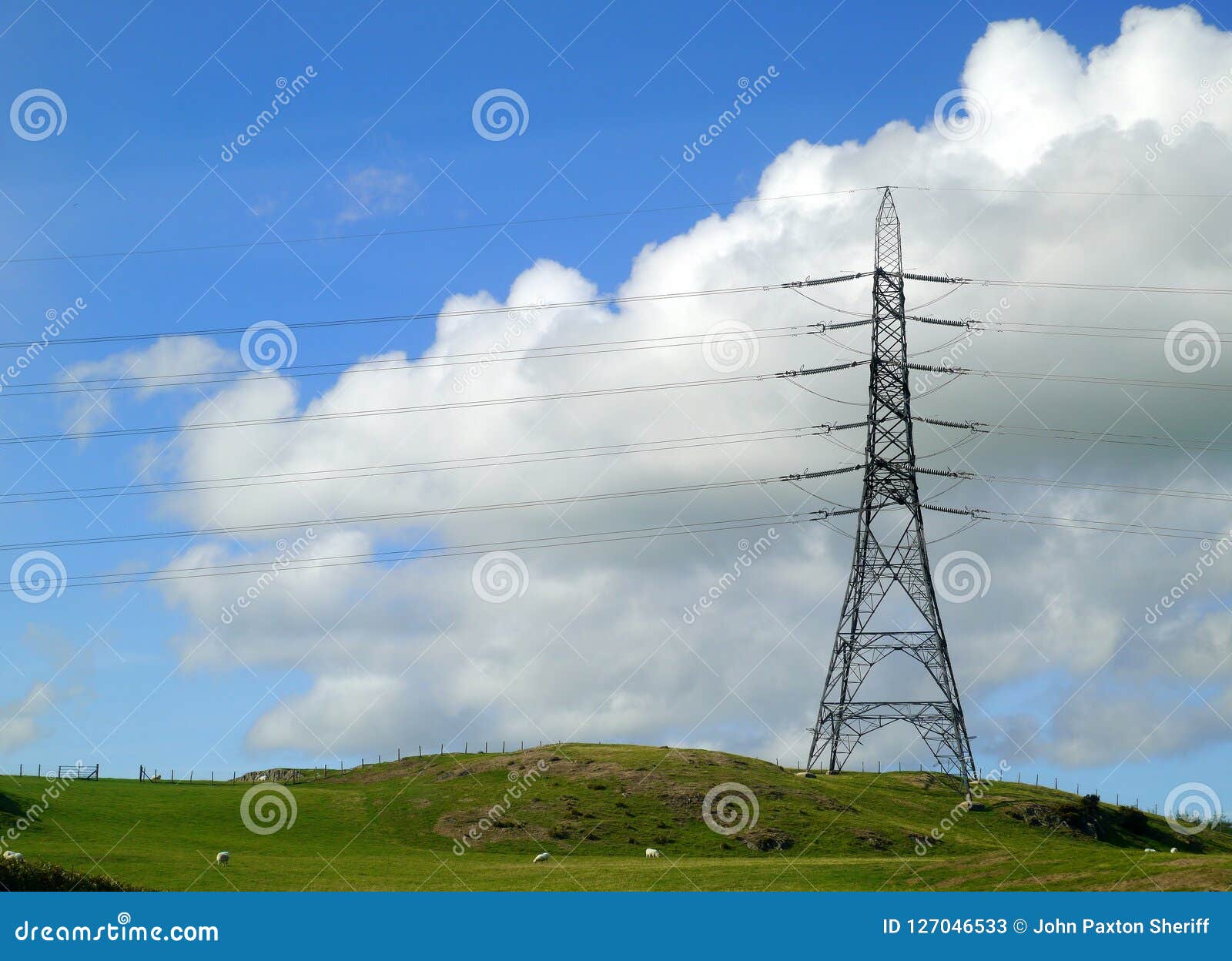 Electicity Pylon on Hillside. Stock Image - Image of cables, peace ...