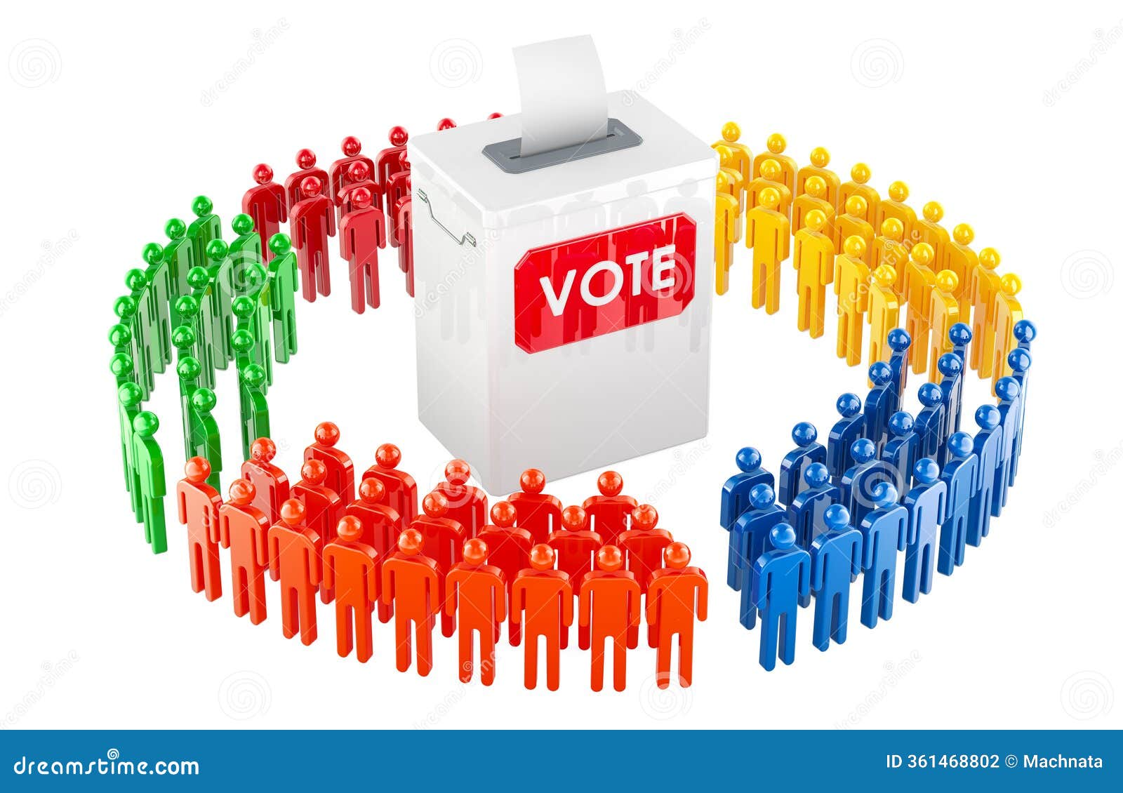 Election Ballot Box with Silhouettes, Figures of People in Circle. 3D ...