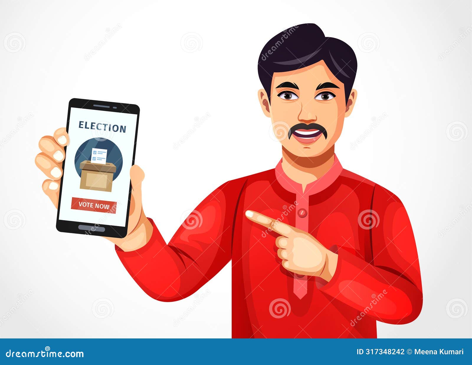 Vector Illustration of Indian Man Holding Smart Phone with Online ...