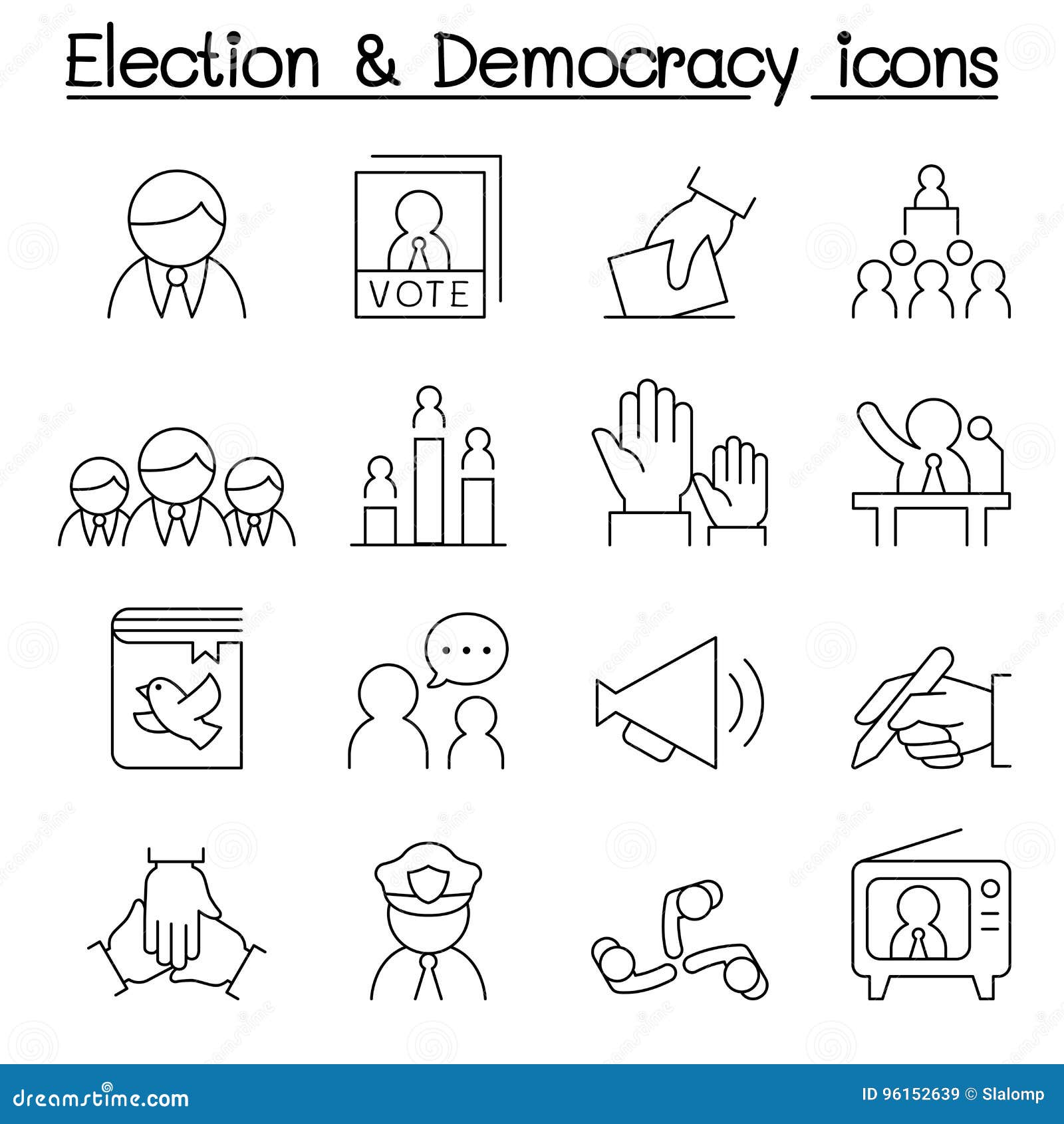 Election & Democracy Icon Set in Thin Line Style Stock Illustration ...