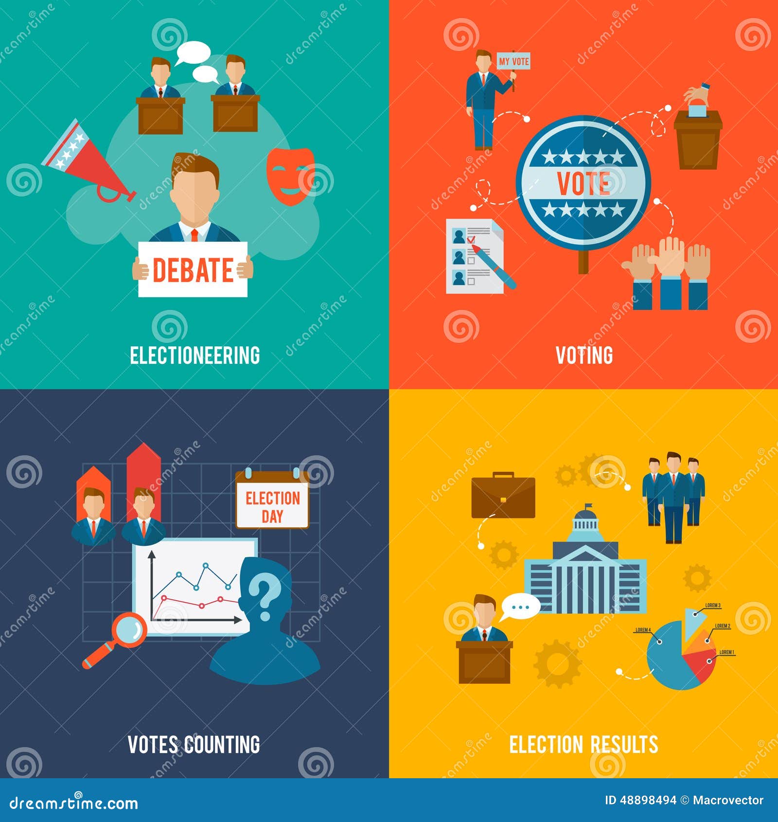 Election Flat Set stock vector. Illustration of electioneering - 48898494