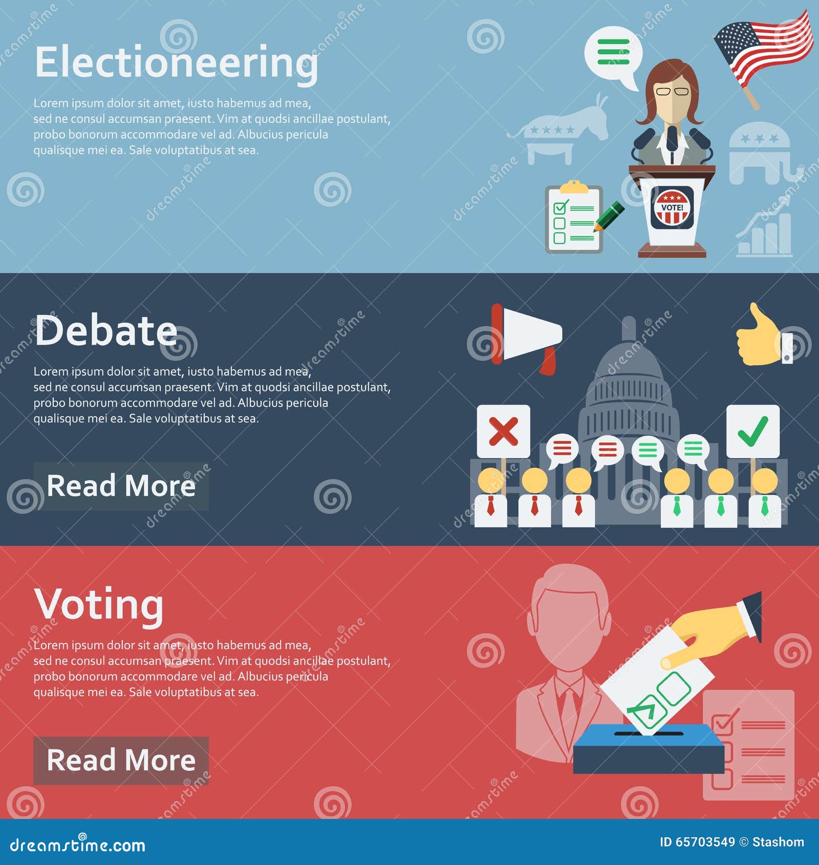Election Horizontal Banners Set with Flat Voting Elements Vector ...