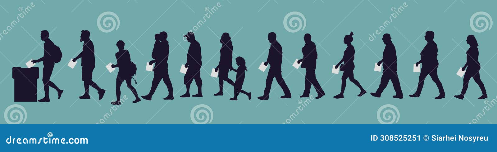 Election, Silhouette of People Voting. Crowd of Citizens and Voting Box ...