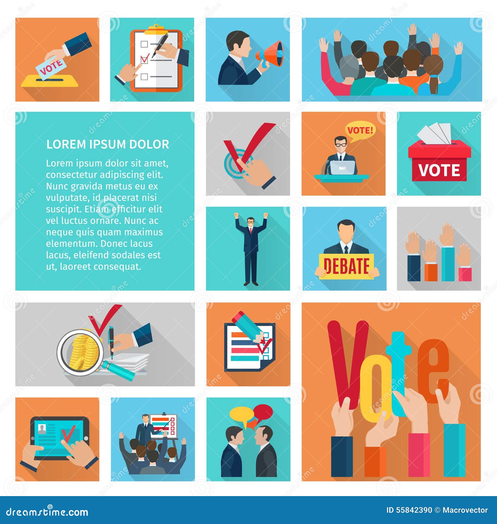 Elections Flat Icons Set stock vector. Illustration of chart - 55842390