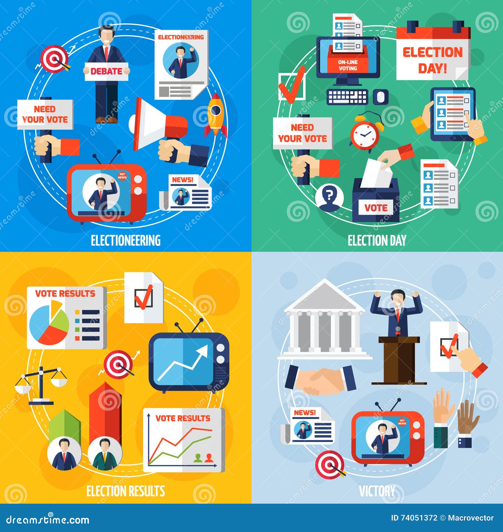Elections and Voting Flat 2x2 Design Concept Stock Vector ...