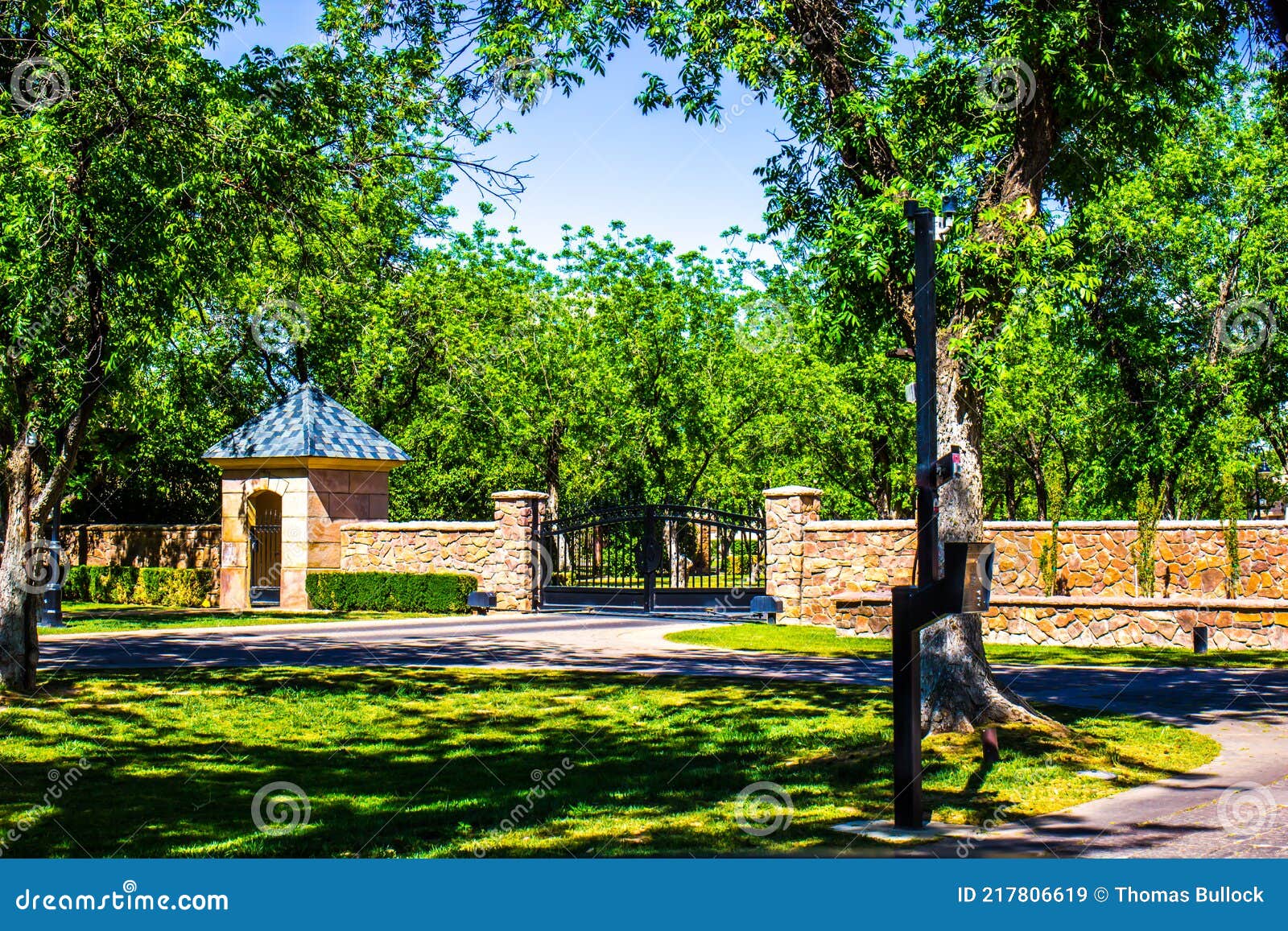 Electric Access/Exit Gates with Gate House & Entry Keypad Stock Image ...