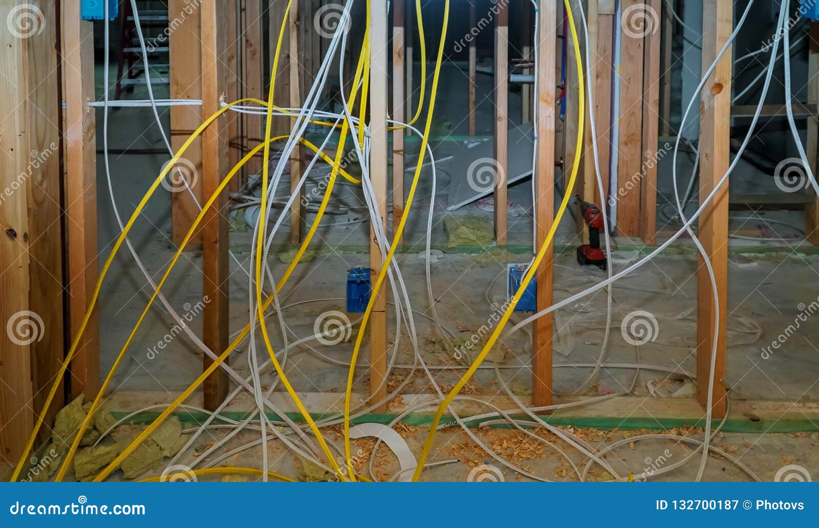 Interior Wall Framing with Piping and Wiring Installed Stock Image ...