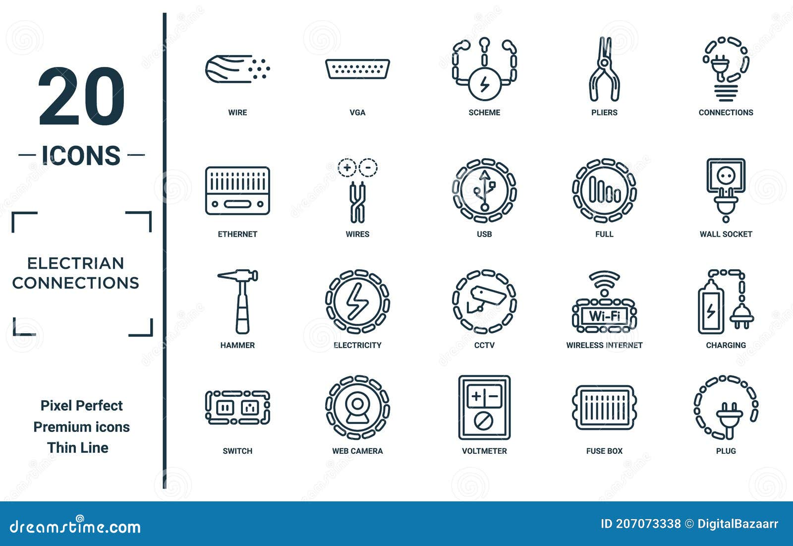 Electrian.connections Linear Icon Set Stock Vector - Illustration of ...