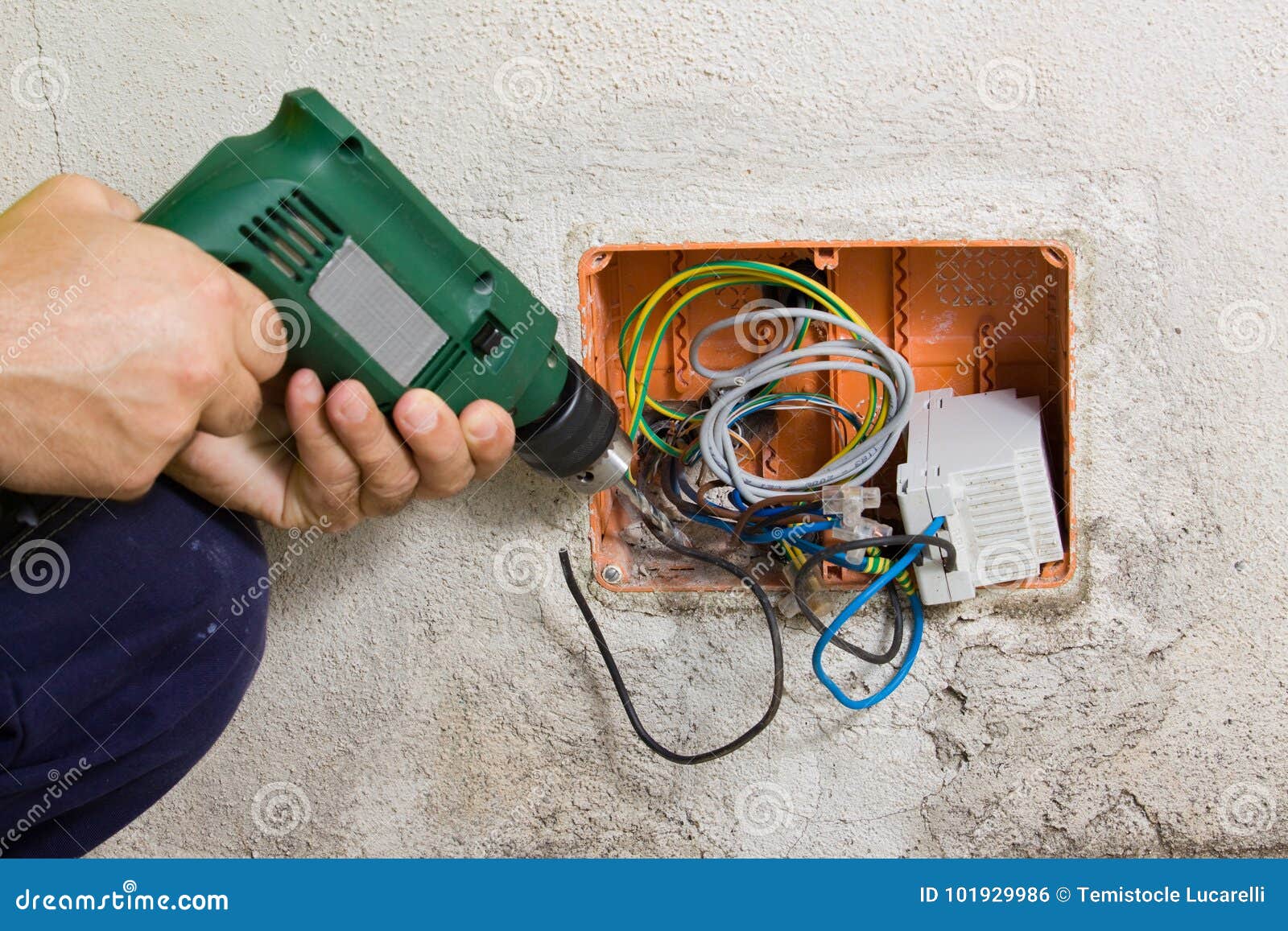 Electrian at Work in Building Site Stock Photo - Image of electrical ...