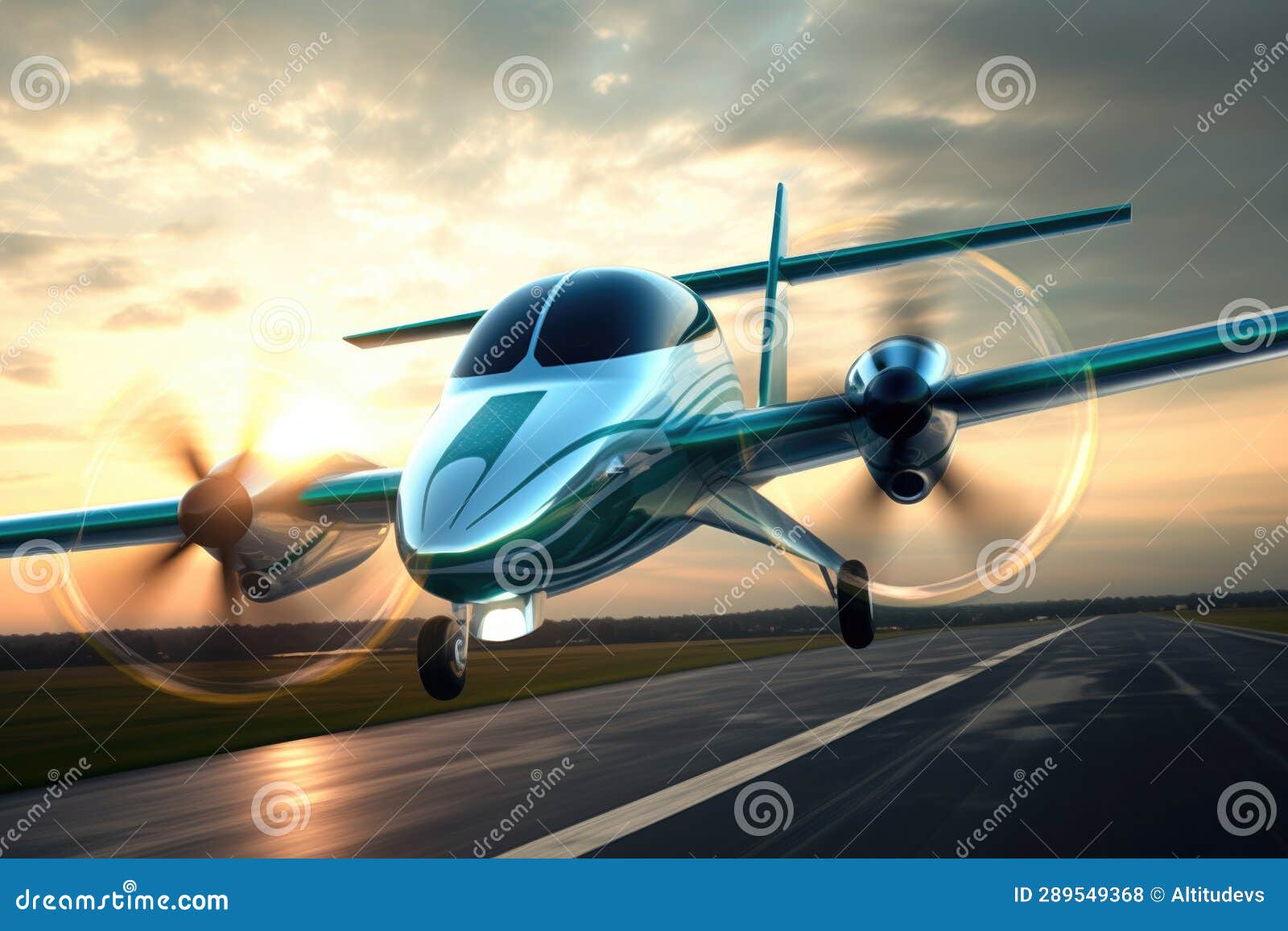 Electric Airplane Taking Off, Showcasing Energy-efficient Engines Stock ...