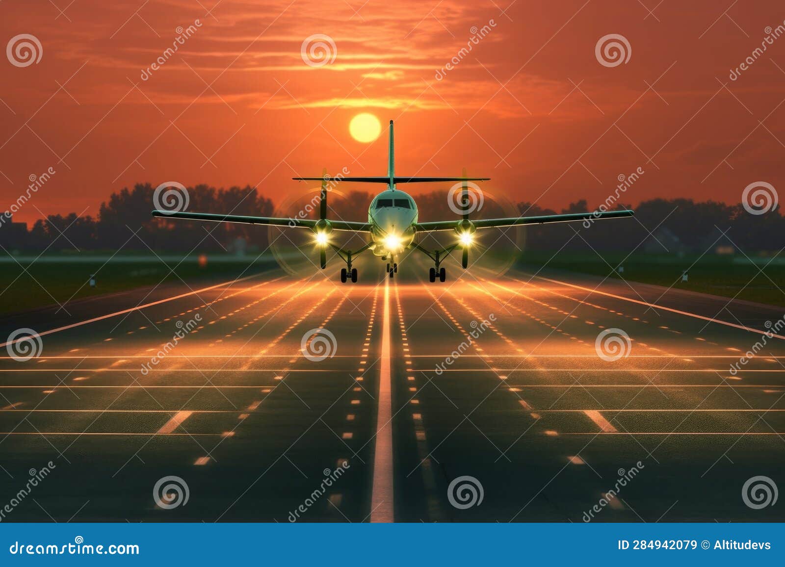 Electric Airplane Taking Off from a Solar-powered Runway Stock Image ...
